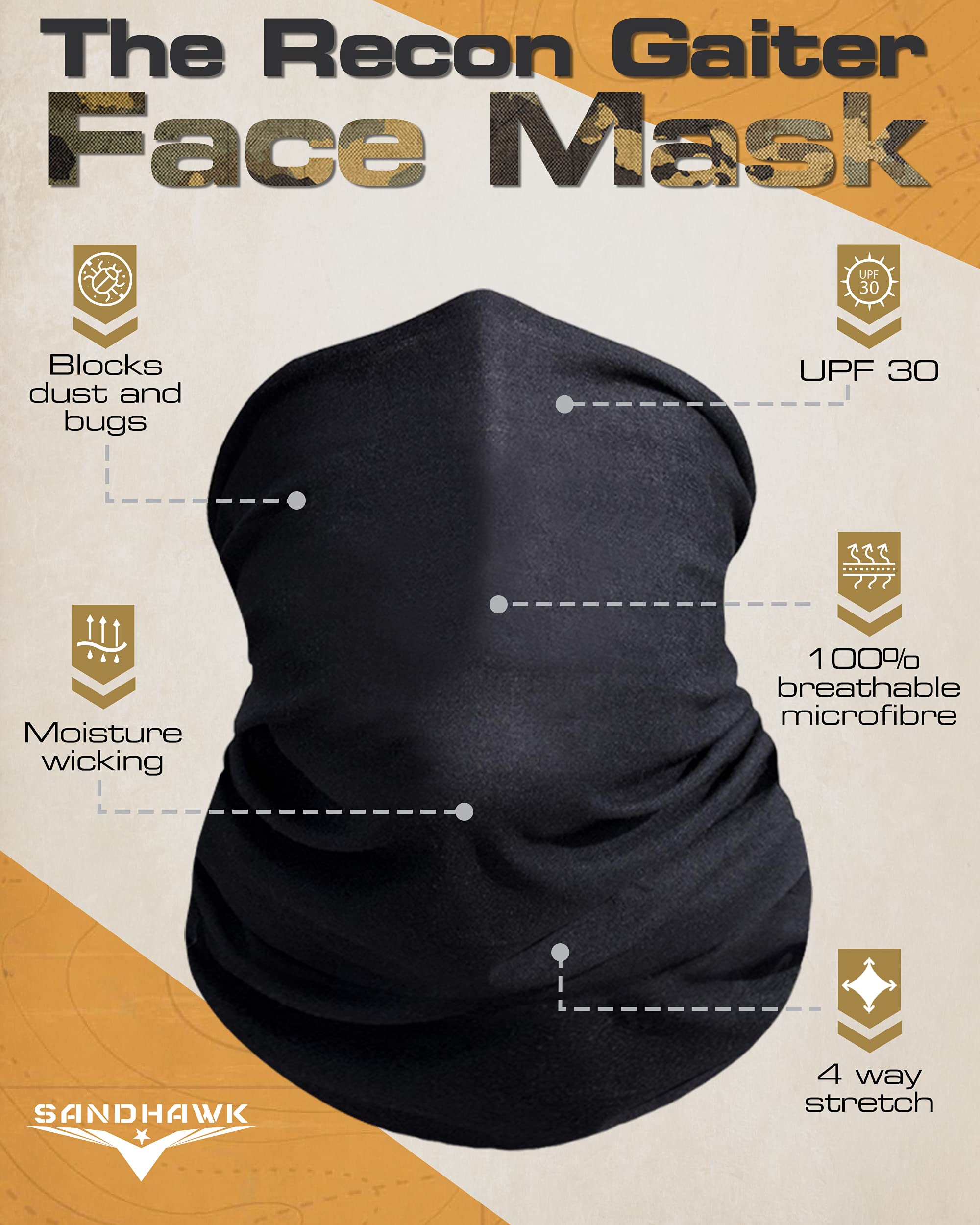 Sandhawk Face Gaiter Mask, Neck Gaiter Face Mask - Patriots Gaiter - Face Masks Reusable, Washable for Hunting & Outdoors