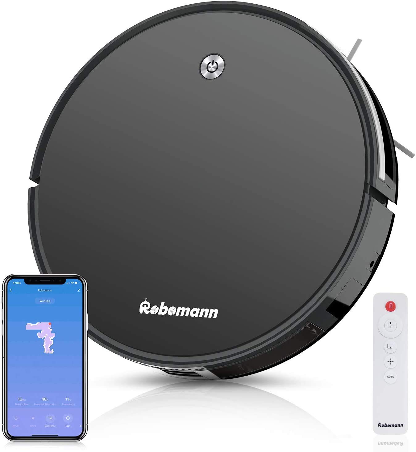 ROBOMANN Robomann380 Smart Navigating Robotic Vacuum Cleaner with 2000Pa Strong Suction, Alexa & APP Connectivity for Pet Hair, Carpet & All Types of Floor