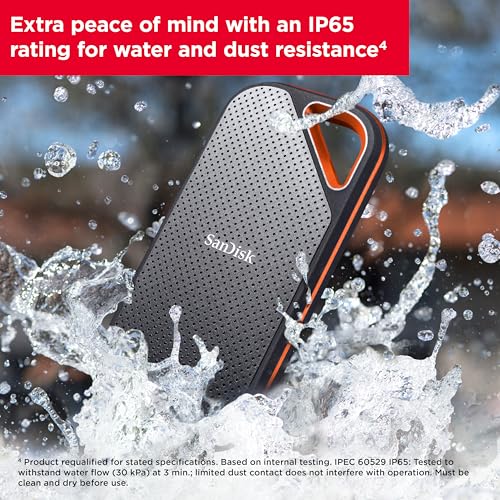SanDisk 1TB Extreme PRO Portable SSD - Up to 2000MB/s - USB-C, USB 3.2 Gen 2x2, IP65 Water and Dust Resistance, Updated Firmware - External Solid State Drive - SDSSDE81-1T00-G25