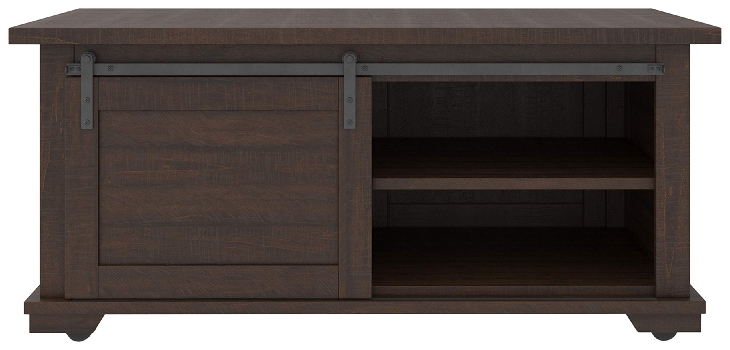 Signature Design by Ashley Camiburg Farmhouse Rectangular Coffee Table with Sliding Barn Doors, Dark Brown