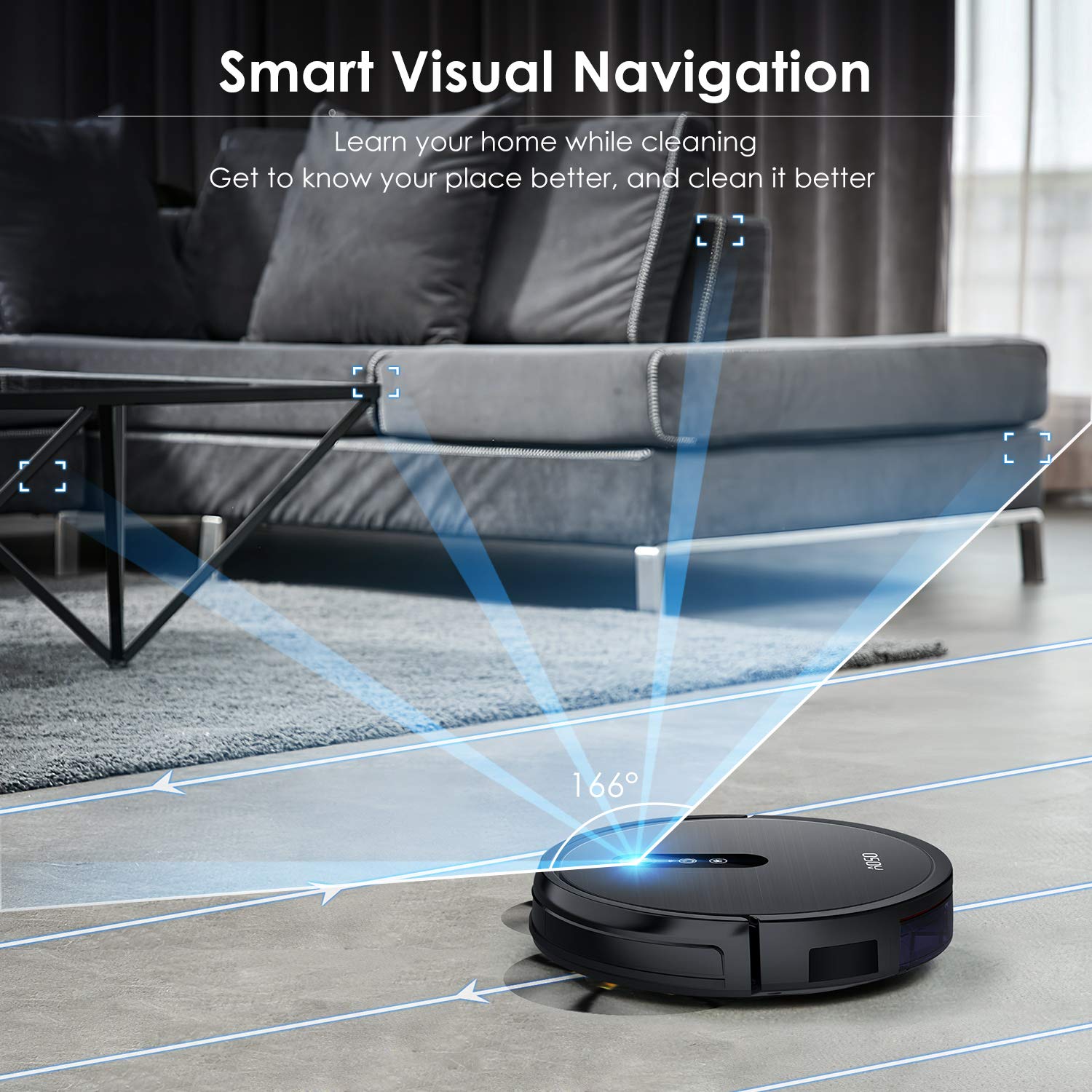 Robot Vacuum, 2000Pa Robot Vacuum Cleaner, Smart Visual Navigation, APP and Remote Control, 110mins Runtime, Multi Cleaning Modes Robotic Vacuum Cleaner Best for Pet Hairs, Hard Floor, Carpet