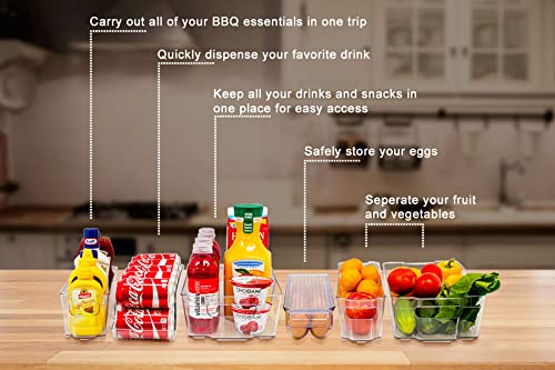Sorbus Clear Fridge Organizer Bins & Curved Clear Rolling Bins Set - 6 Set with Egg Holder, Can Dispenser, and Varying Sizes - Curved 3 Piece Clear Storage Design with Handles, Dividers, and Wheels