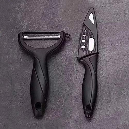 WOLFLAND 3 Pieces Kitchen Knife Set 3.5β Paring knife 7β Santoku Knife w/Protective Covers and Peeler Stainless Steel blade and Ergonomic Black Handle