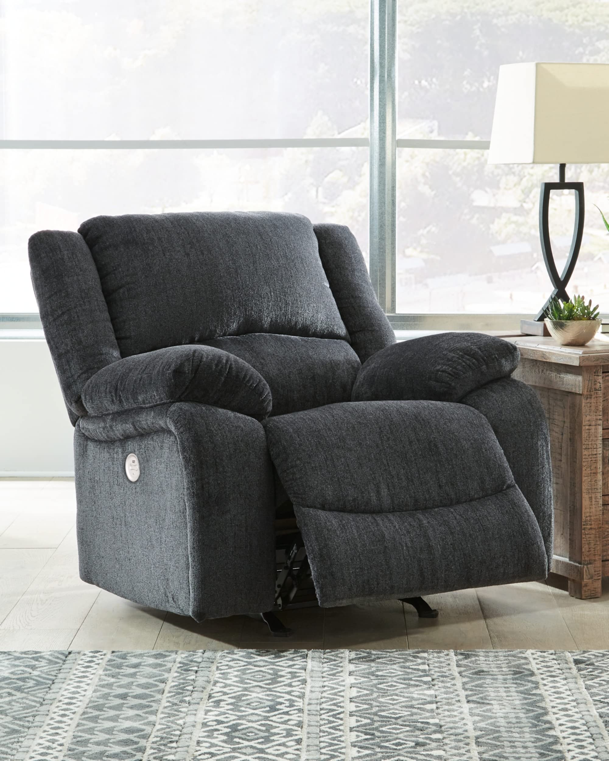 Signature Design by Ashley Draycoll Contemporary Power Rocker Recliner, Dark Gray