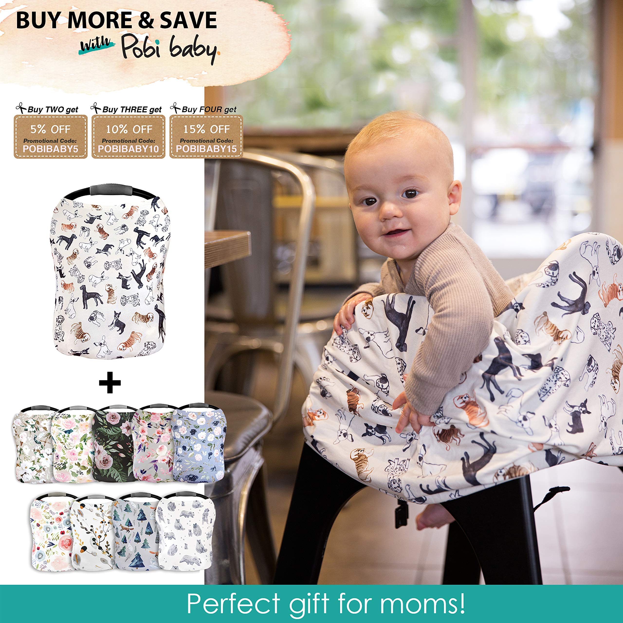 Pobi Baby Car Seat Covers and Nursing Cover - Soft and Stretchy Unisex Pattern (Puppy)