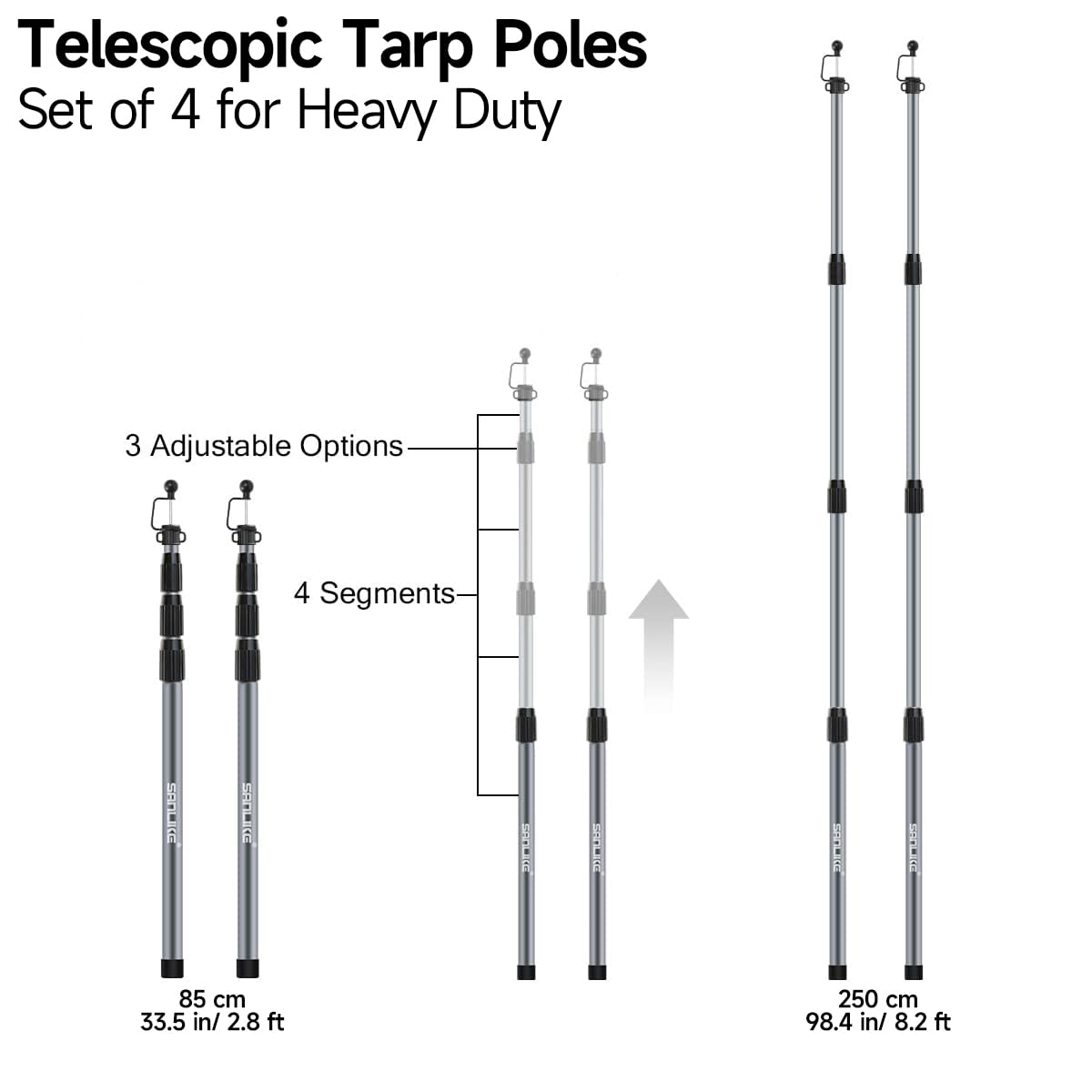 SANLIKE Tent Poles for Tarp, 98 in Tarp Poles Set of 2, Tent Poles Replacement, Telescoping Pole, Canopy Poles, Camping Poles for Rooftop Tents, Trekking Pole Tent for Rain Fly, Camper, Awning β Gray