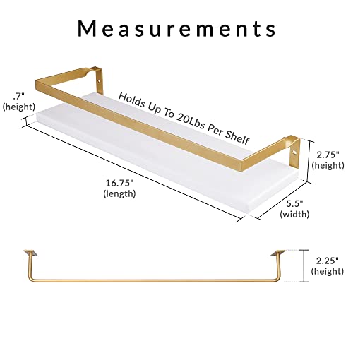Peter's Goods Modern Floating Shelves with Rail, Modern Brass Finish, Set of 2 Shelves - Wall Mounted Bathroom Wall Shelves with Towel Bar - Also Perfect for Bedroom Decor and Kitchen Storage