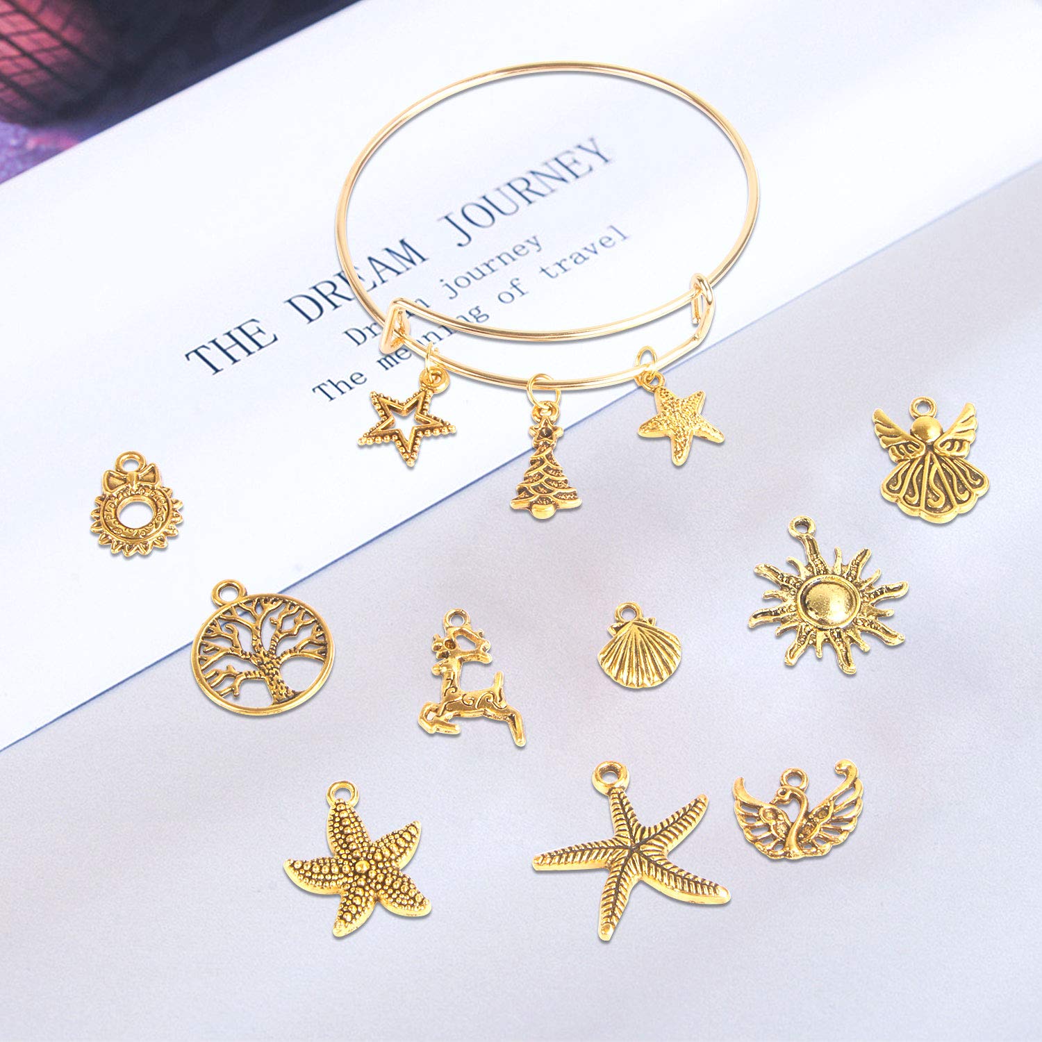 SANNIX 200Pcs Gold Charms Bulk Antique Gold Charms for Jewelry Making Charm Bracelet Necklace Earrings DIY Craft Making
