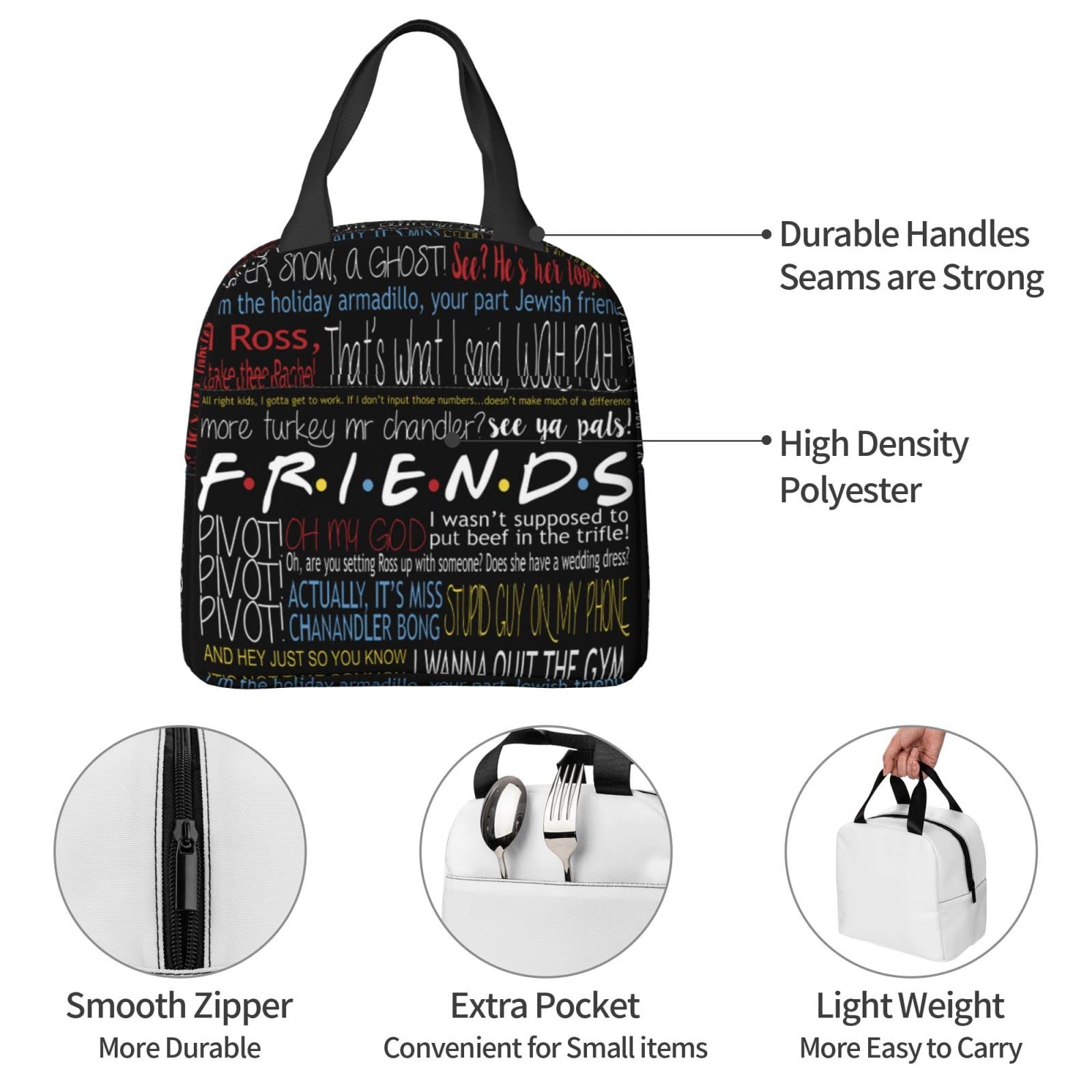 Taiherdail TV Show Lunch Box Insulated Lunch Bag Portable Tote Bag for Office Work Gift, Black-1, One Size