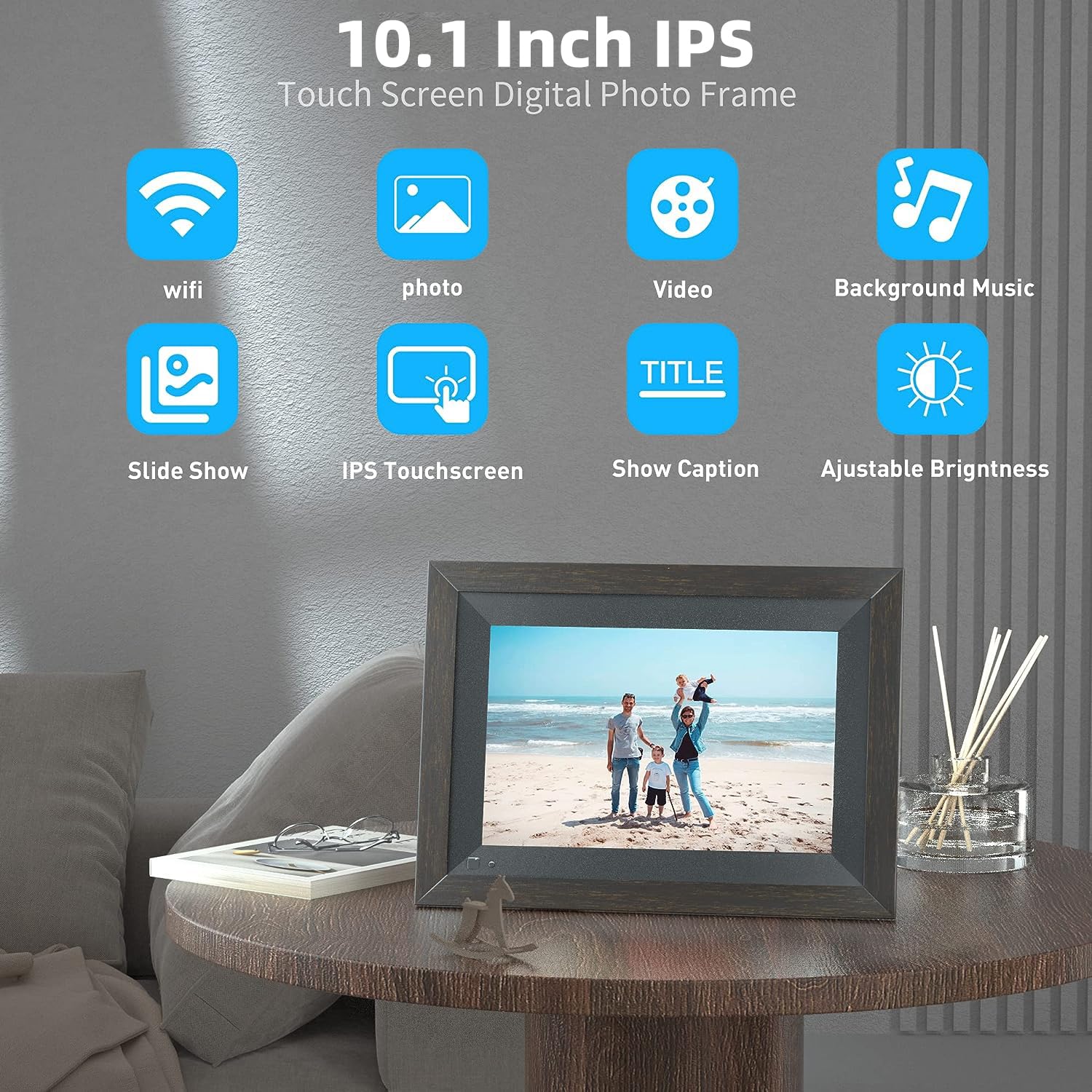 SGIN 10.1 Inch Digital Picture Frame, 16GB Storage Smart Cloud Photo Frame with 1280 * 800P IPS Touch Screen, Auto-Rotate, Wall-mountable, Electronic Picture Frames via AiMOR APP