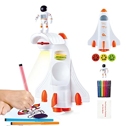 Space Rocket Drawing Projector for Kids, Trace and Draw Projector for 3 4 5 6 7 8 Year Olds Girls Boys, Drawing Projector with Painting Stencils,for Kids Educational Learning Toys for Kid 5-7