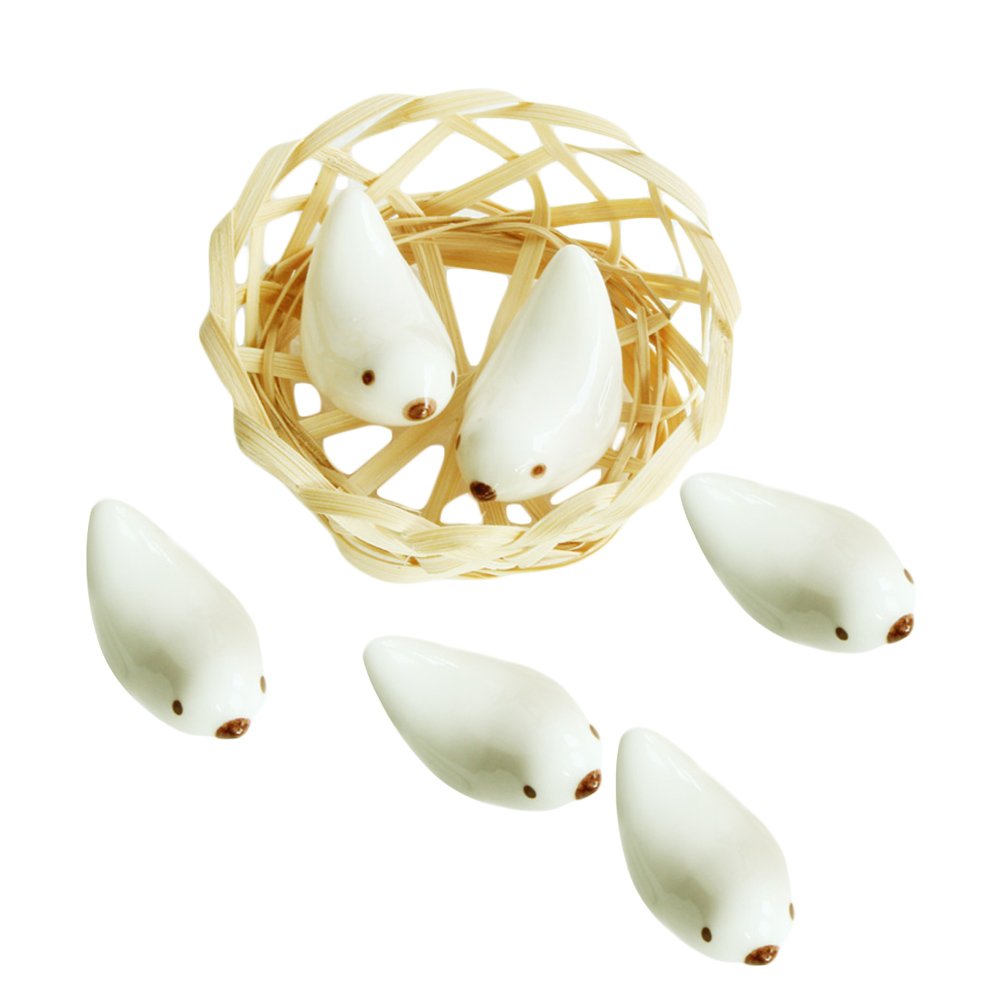 WAIT FLY Cute White Birds Shape Chopsticks Rest Set with Basket Spoon Stand for Knife Fork Holder, 3pcs/ 6pcs (6 Birds+Basket)