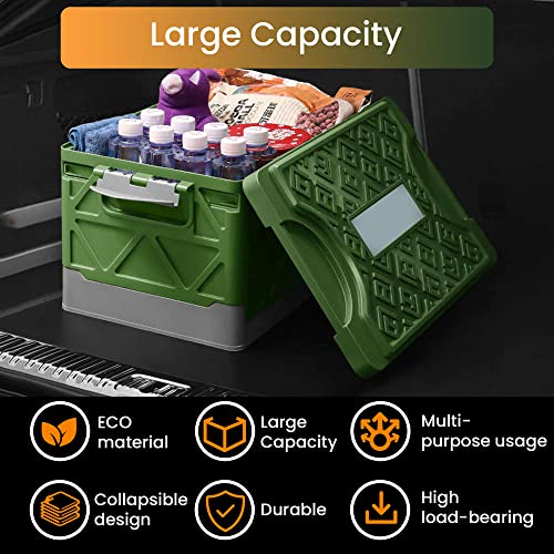 Storage Bins with Lids – Premium Collapsible Storage Bins with Space-Saving Design – Practical Stackable Storage Bins for Toys, Books, Clothes, Garage Organization – Built-in Side Handles – 30L (Green)