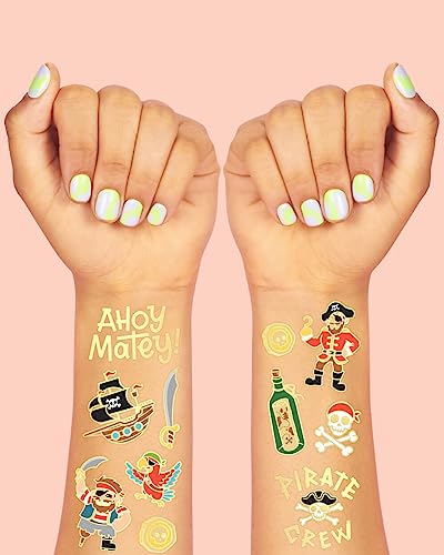 xo, Fetti Pirate Party Supplies Temporary Tattoos - 44 Glitter Styles | Nautical Birthday, Skull Crew, Treasure, Pirate Ship