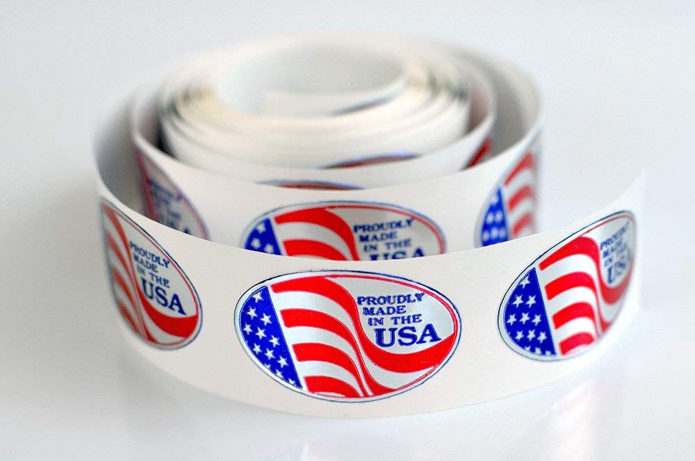 Proudly Made in The USA Oval Adhesive Labels, Embossed Foil Seals, USA Stickers - 1,000pcs