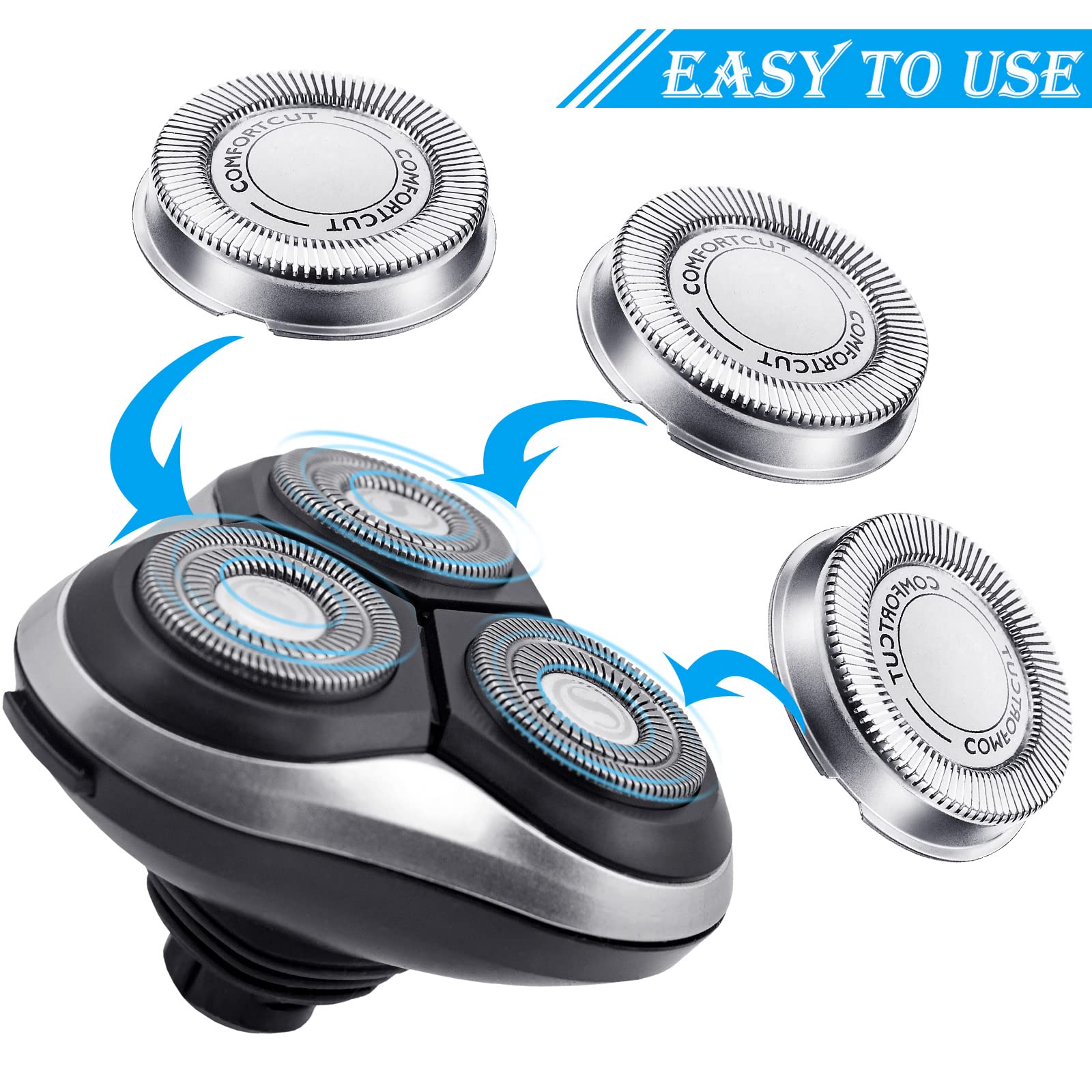 SH30 Replacement Head Compatible with Electric Shaver Series 1000, 2000, 3000 Click and Style with Pointed Blade, Non-Original (12 Pieces)