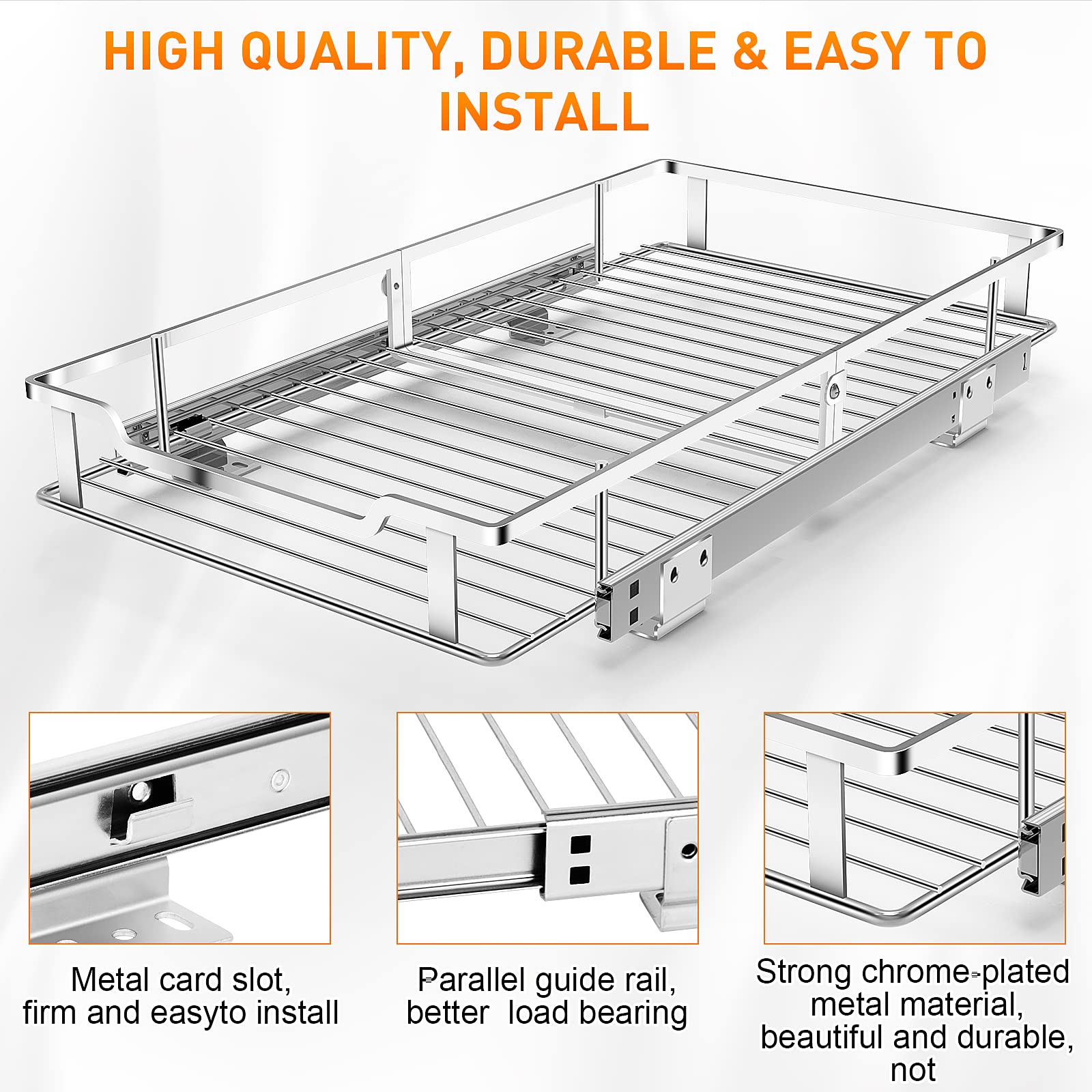 Tksrn Pull Out Cabinet Organizer, Heavy Duty Slide Out Pantry Shelves Sliding Drawer Storage for Kitchen, Bathroom, Home, 12" W x 21" D, Wire Frame, Chrome Finish(Need 13" W and 22" D Cabinet)