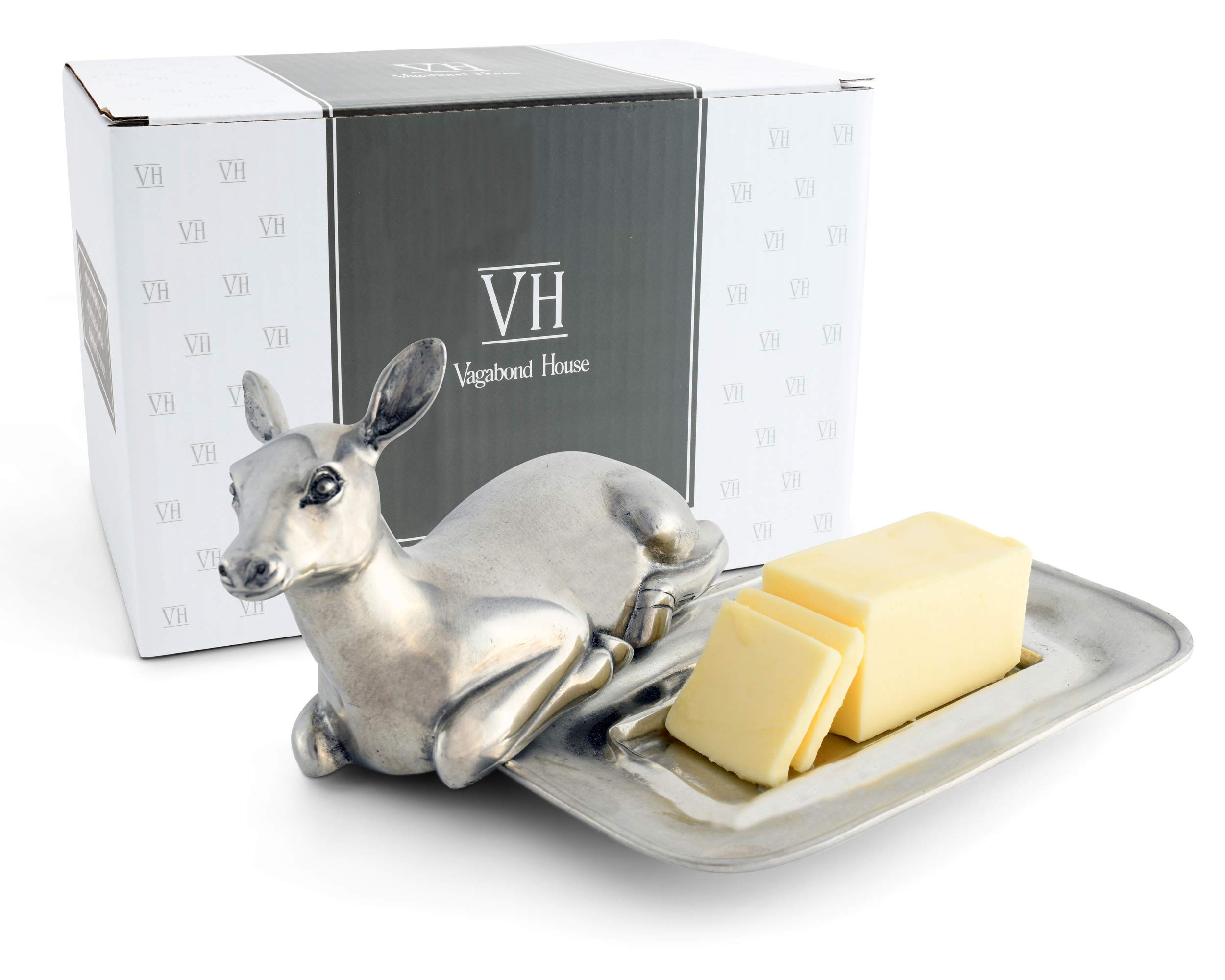 Vagabond House Pewter Doe / Deer Covered Butter Cream Cheese Dish 8 inch x 5 inch