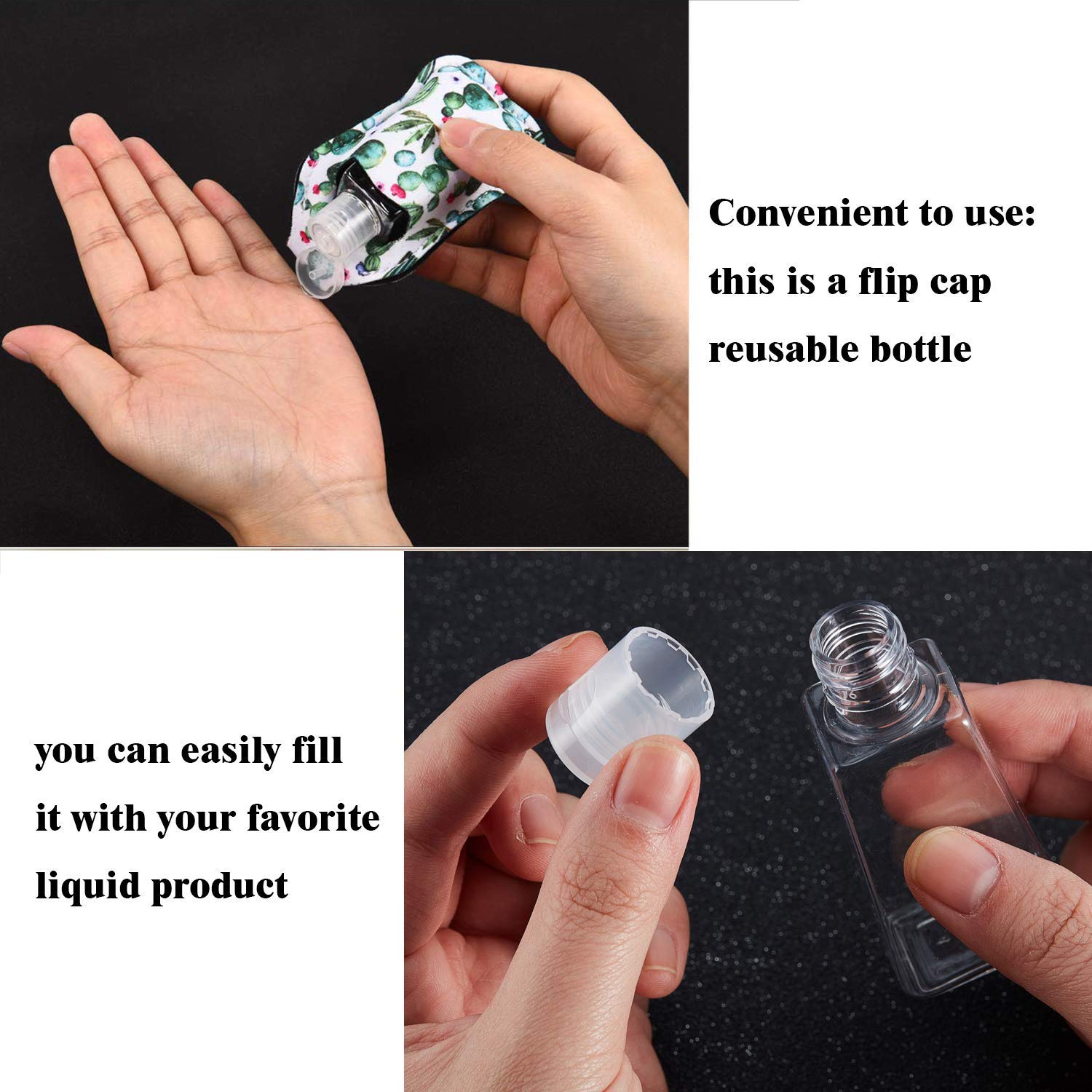 Portable Travel Bottles, 5PCS Hand Sanitizer Holder Leakproof Refillable Empty Bottles with Flip Cap for Shampoo Body Wash Liquids Squeezable Bottles for Outdoor Activities, School (Style B)