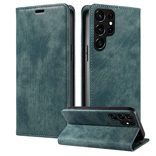 OLOBBIRD Vintage Wallet Stand Phone Case for Samsung Galaxy A70 A50 S A40 A30 A20 E A10, Magnetic Closure Card Holder Back Cover, Business Skin-Friendly Protective Shell(Green,A40)