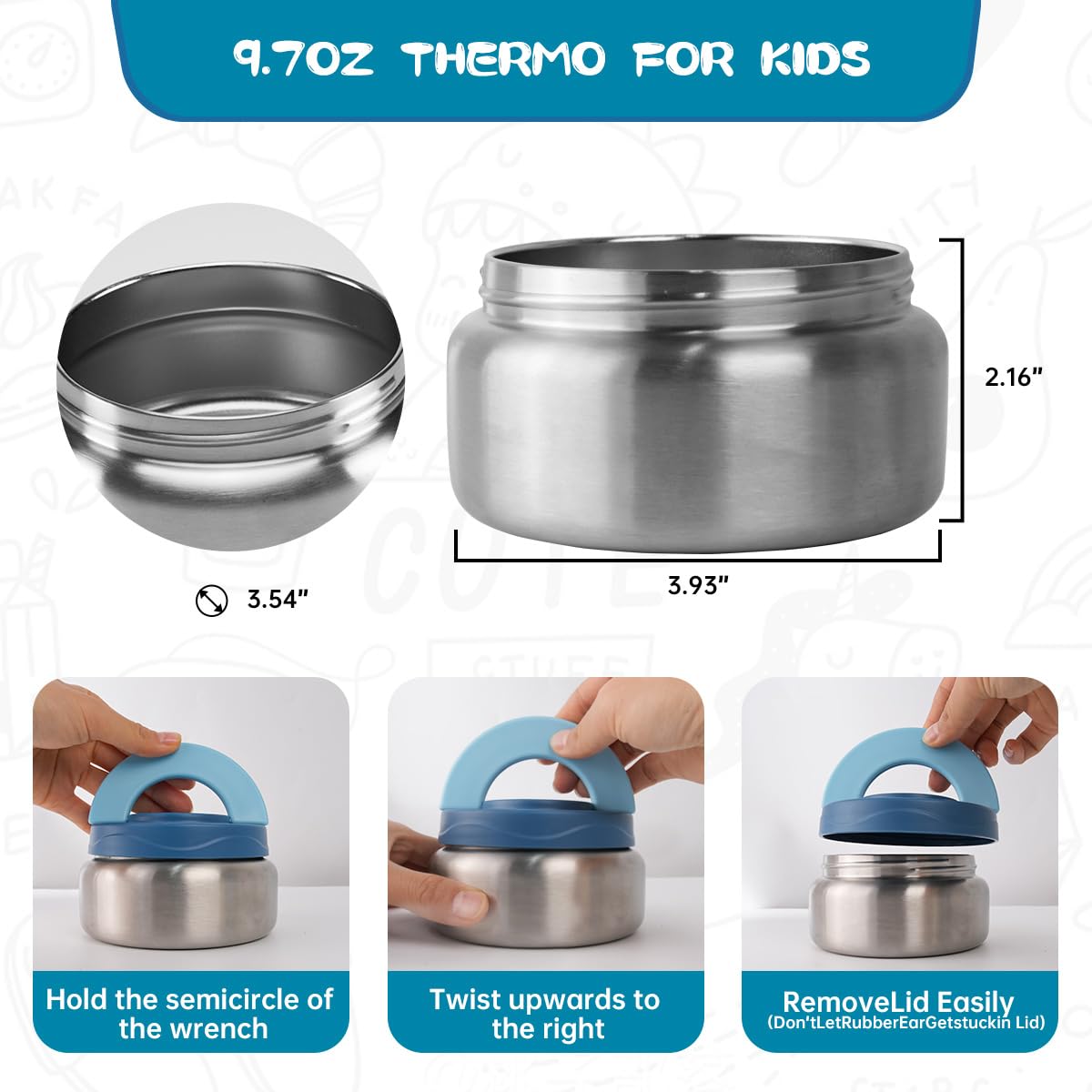 SKIEXOAD Bento box for kids - Insulated Lunch Box with 8oz thermos Food Jar ,Leak-proof Lunch Containers with 4-compartment BPA free and microwave-safe Gifts for kids (blue