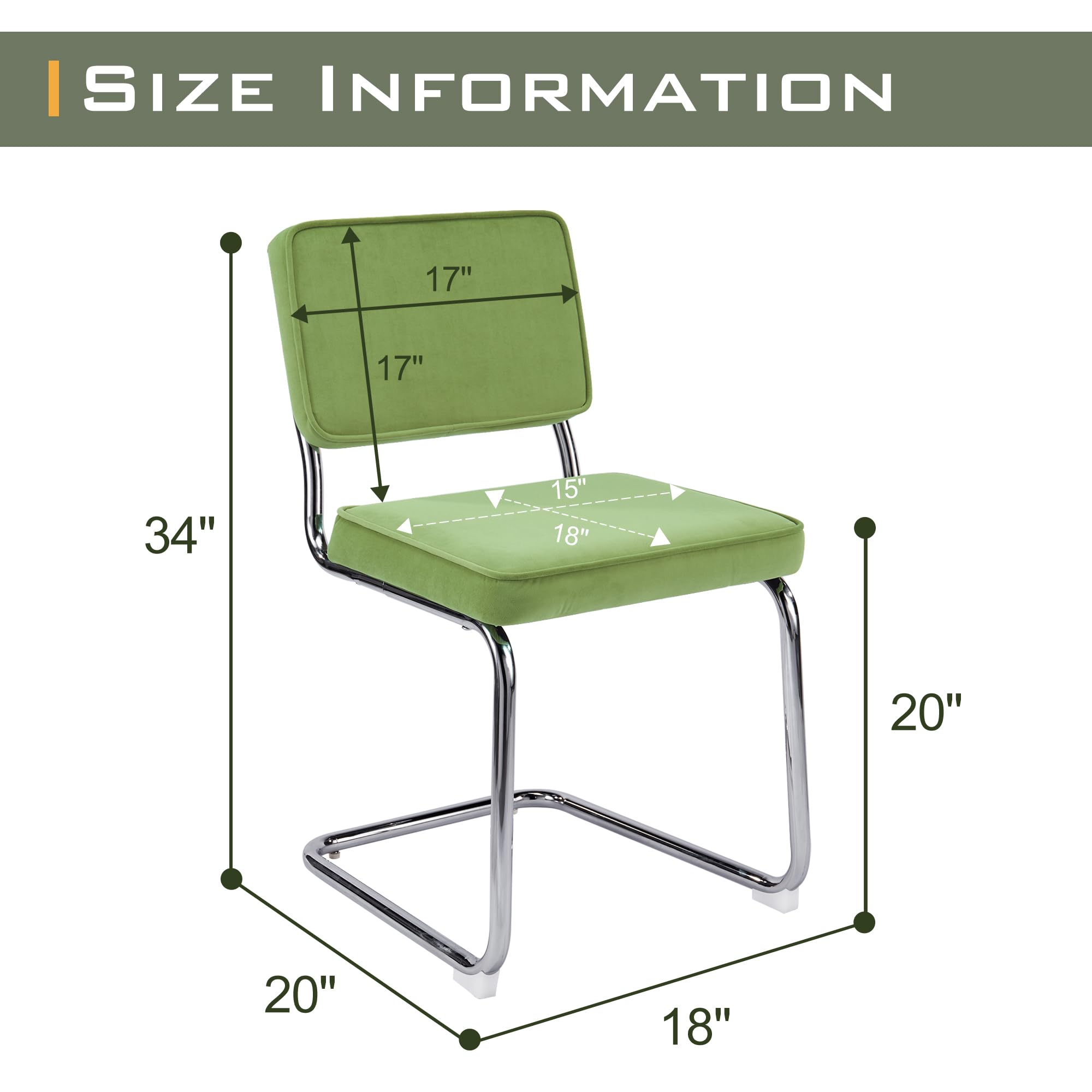 Natsukage Dining Chairs Set of 2 Mid Century Modern Dining Chairs with Chrome Metal Frame Upholstered Velvet Dining Chairs Kitchen & Dining Room Chairs,Green