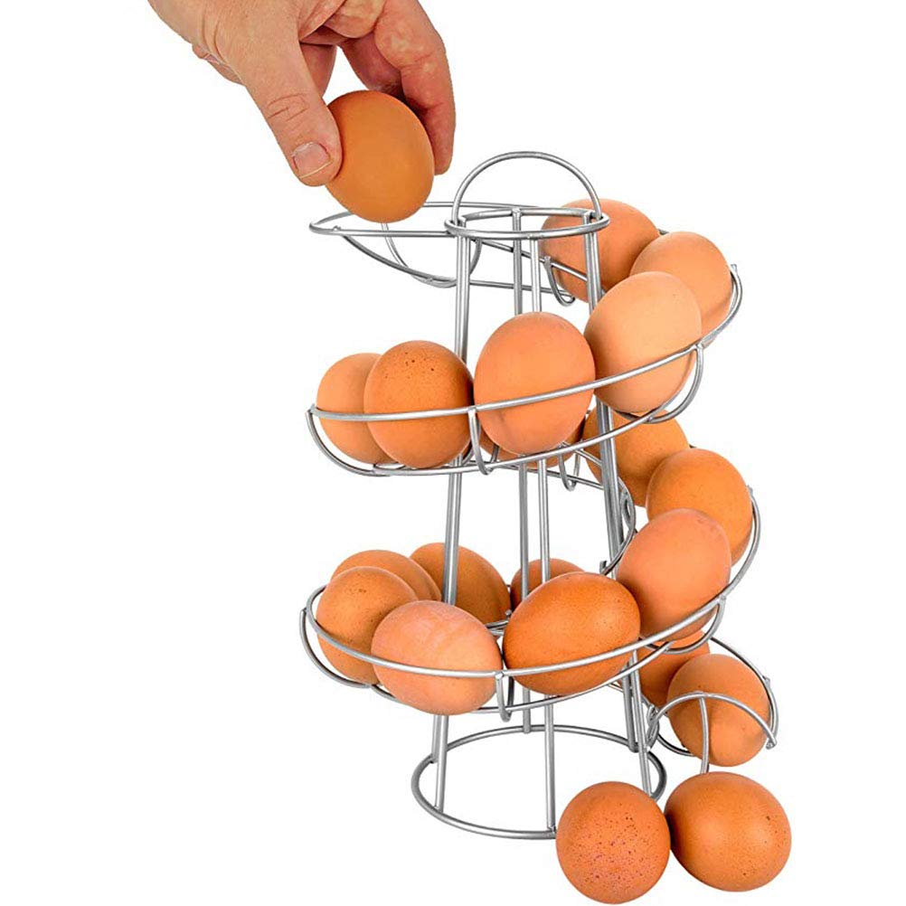 Tnfeeon Spiral Egg Dispenser Rack Indoor Egg Storage Organizer (Silver)