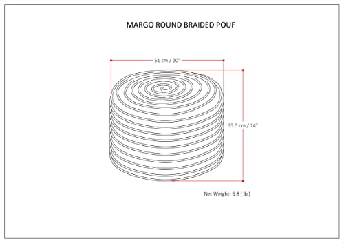 SIMPLIHOME Margo 20 Inch Wide Boho Round Pouf in Blue Braided Jute, for The Living Room, Bedroom and Kids Room