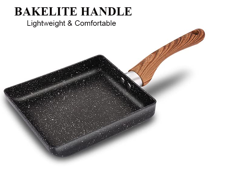 Tamagoyaki Pan Japanese Omelet Pan,Rectangle Maker Frying Pans,Japanese Tamagoyaki Pan with Silicone Brush & Spetula, Egg Pan, Gas Stove and Induction Hob, 7β x 5β,Black
