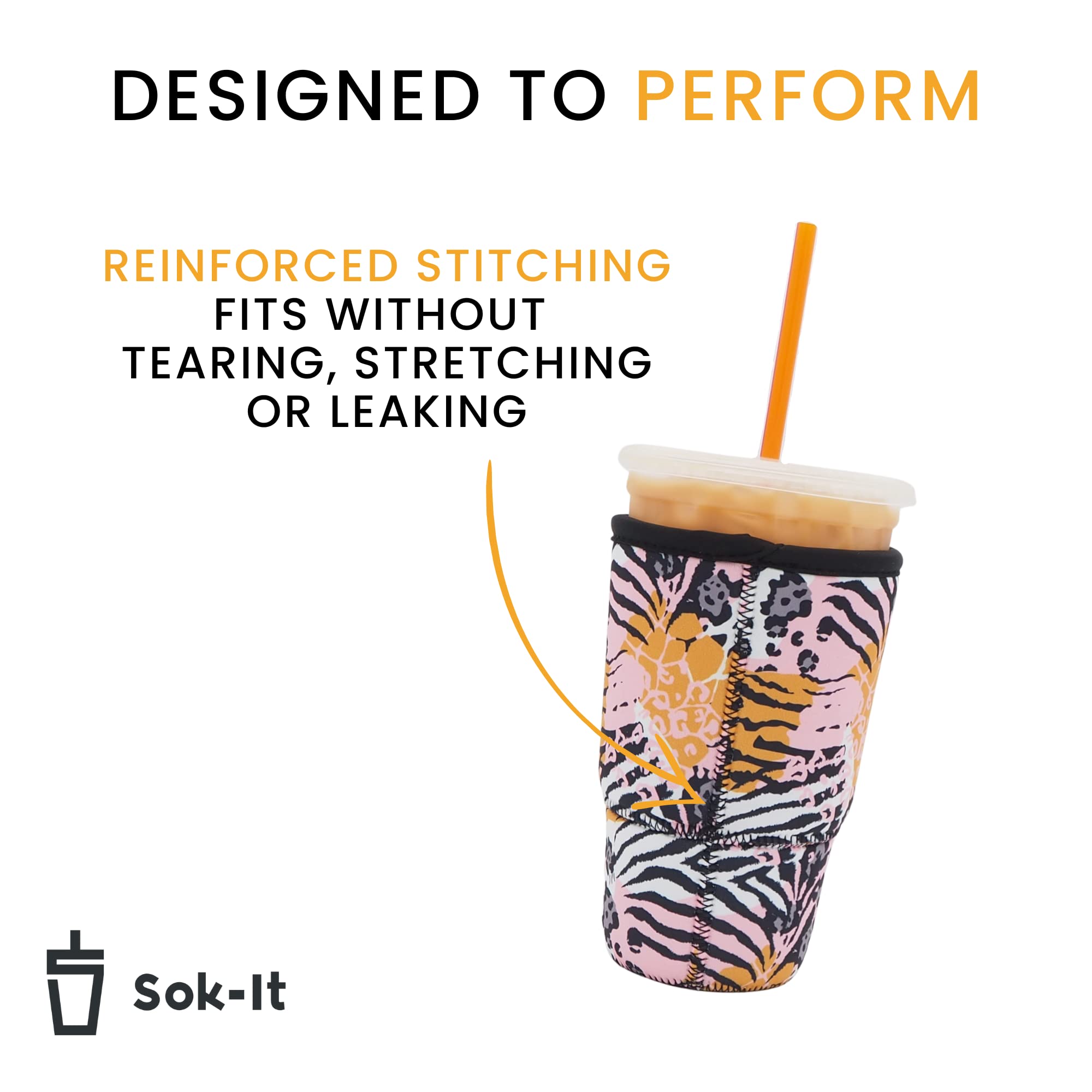 Sok It Java Sok Iced Coffee & Cold Soda Insulated Neoprene Cup Sleeve (Succulents, Medium: 22-28oz)