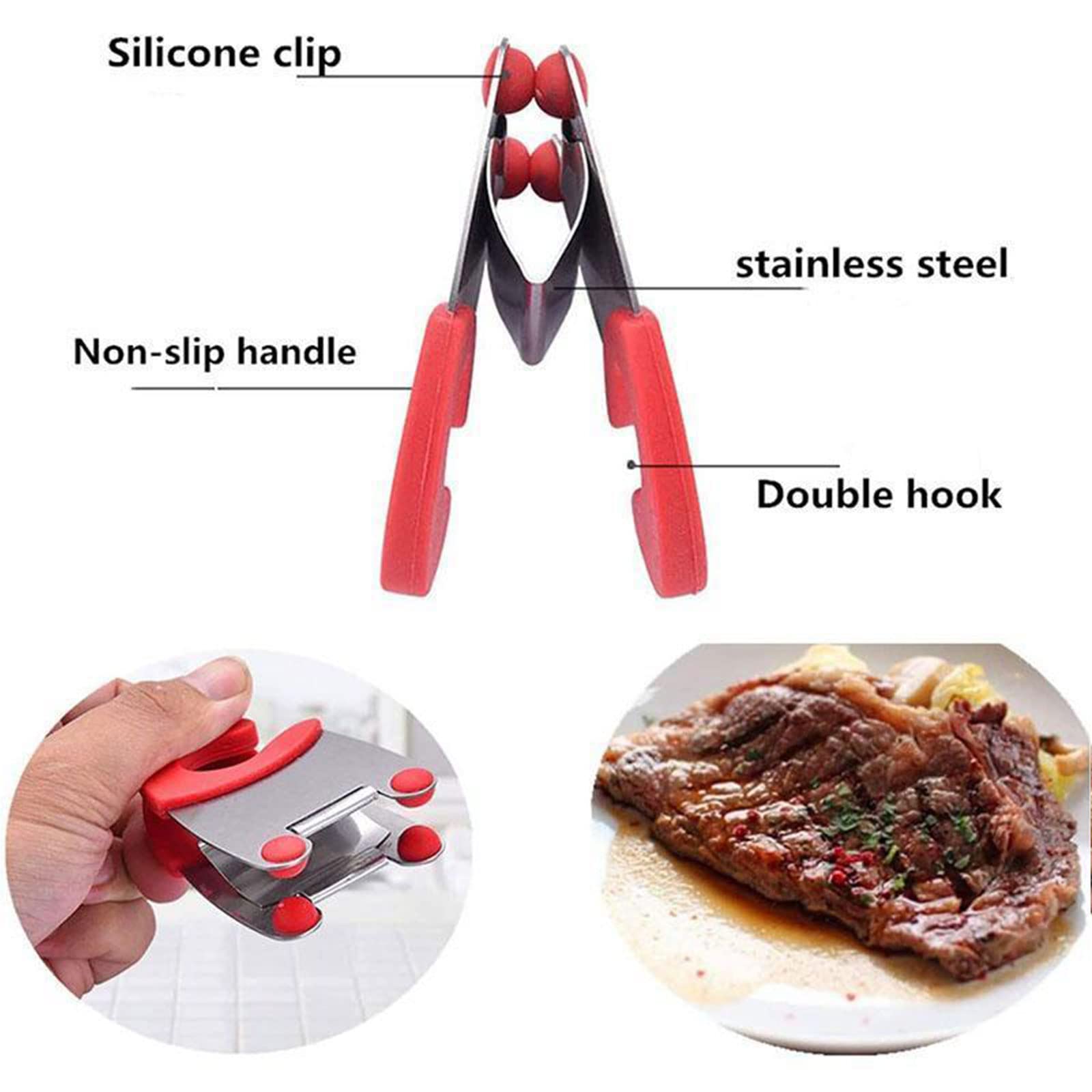 Stainless steel pot holder Anti-scalding Utensil Pot Clip Spoon Holder Pot Clip Pot Fixed Clamp Kitchenware Clip Kitchen Accessories Tools (Black & Red)