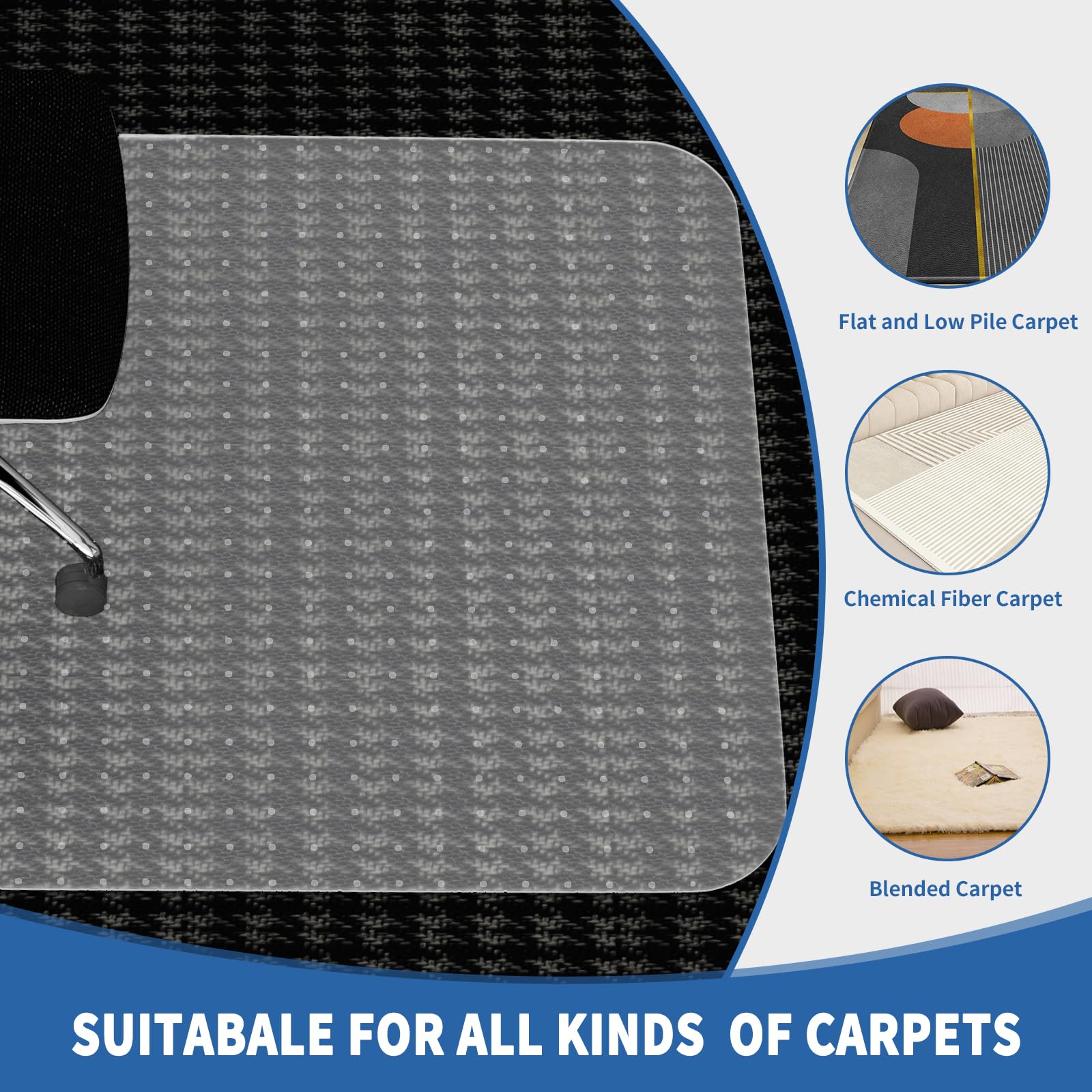 WASJOYE Office Chair Mat for Carpet Floor with Non-Slip Studded Lip, 36 x48 Inch Transparent Carpet Floor Protector Cover Rug Mat for Home Computer Desk Rolling Chair
