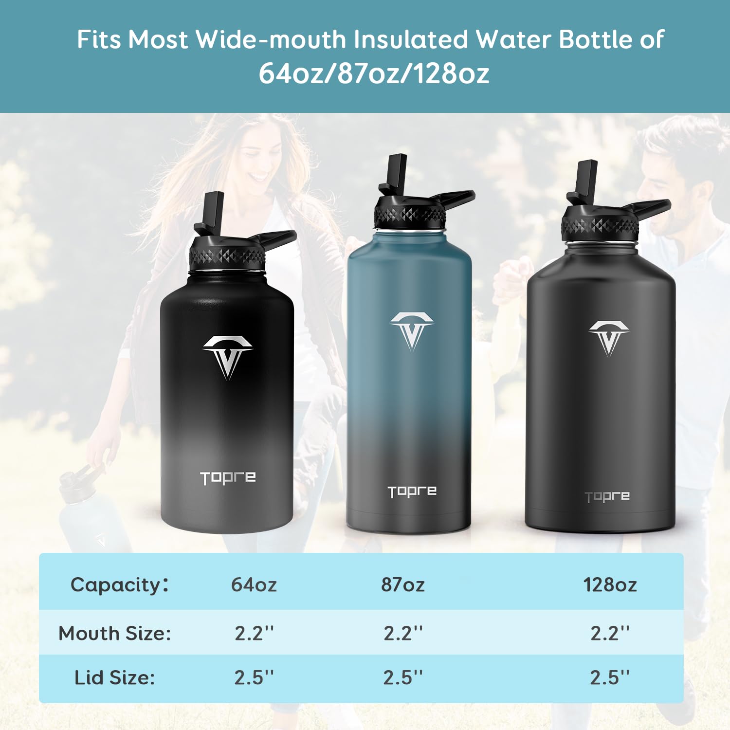 Water Bottle Lid, Topre Spout Lid BPA-free Leak proof Wide Mouth Easy Clean Replacement Cap for 64oz Insulated Water Bottle Accessories