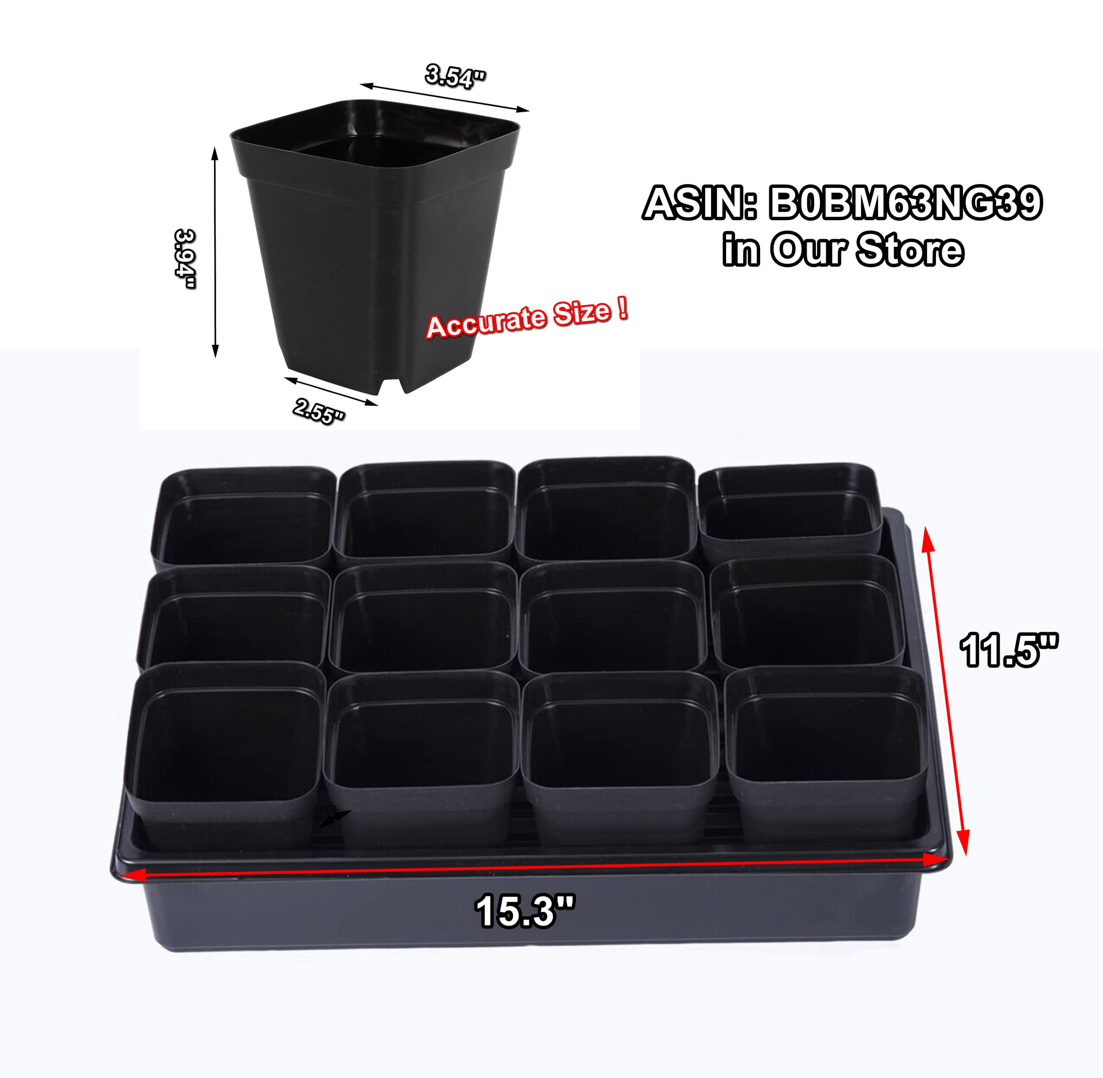 RooTrimmer 3.5 inch Square Nursery Pots 60pcs, Sturdy Seed Starter Trays 5 Pcs, Seeds Starting Germination, Small Planter Nursery Propagation 5 Sets