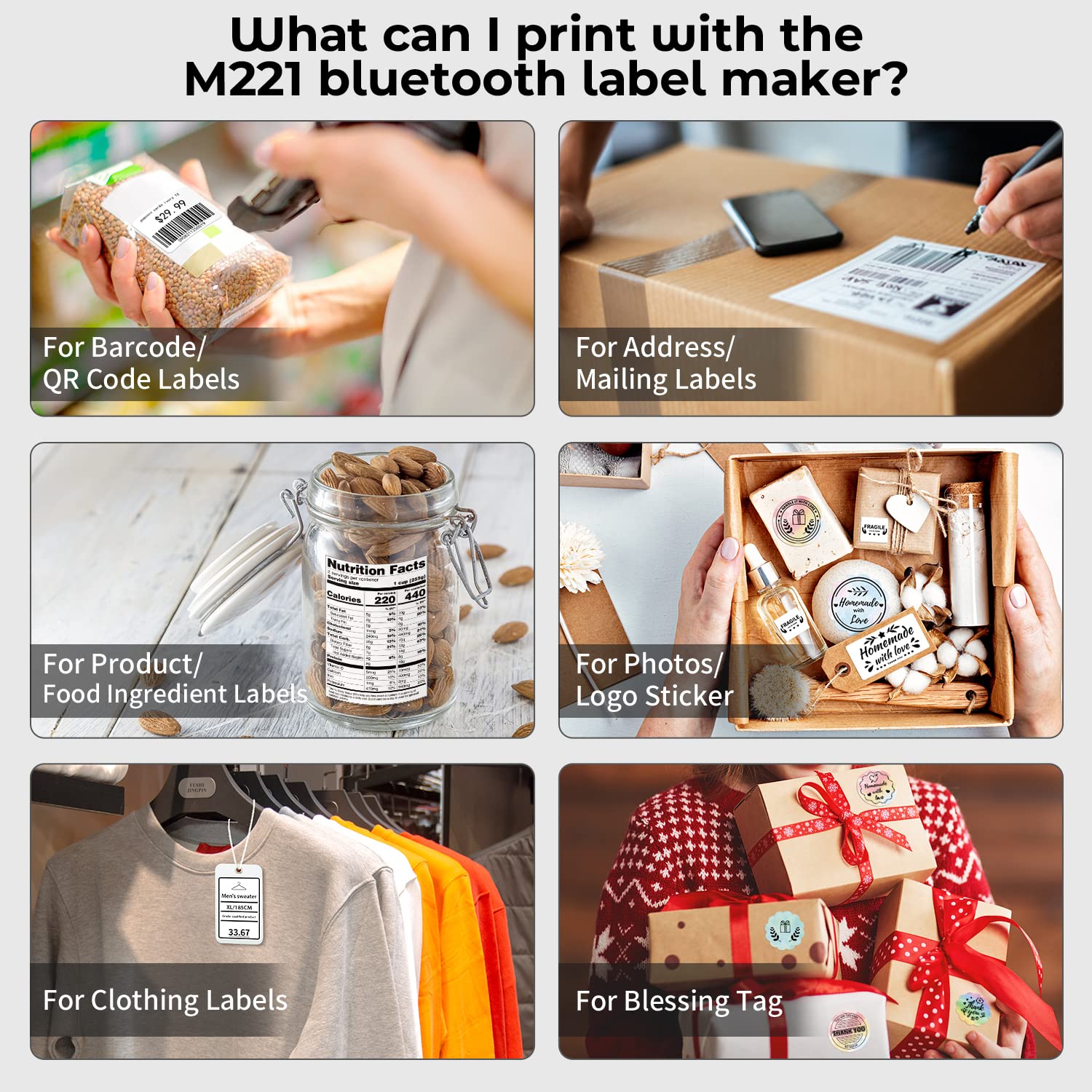 Phomemo M221 Label Maker-Flagship’s Advanced 3Inch Bluetooth Thermal Label Printer, Print Clearer & Sharper, for Address, Barcode, Ingredient,Crafts, Label Printer for Small Business, for Phone & PC