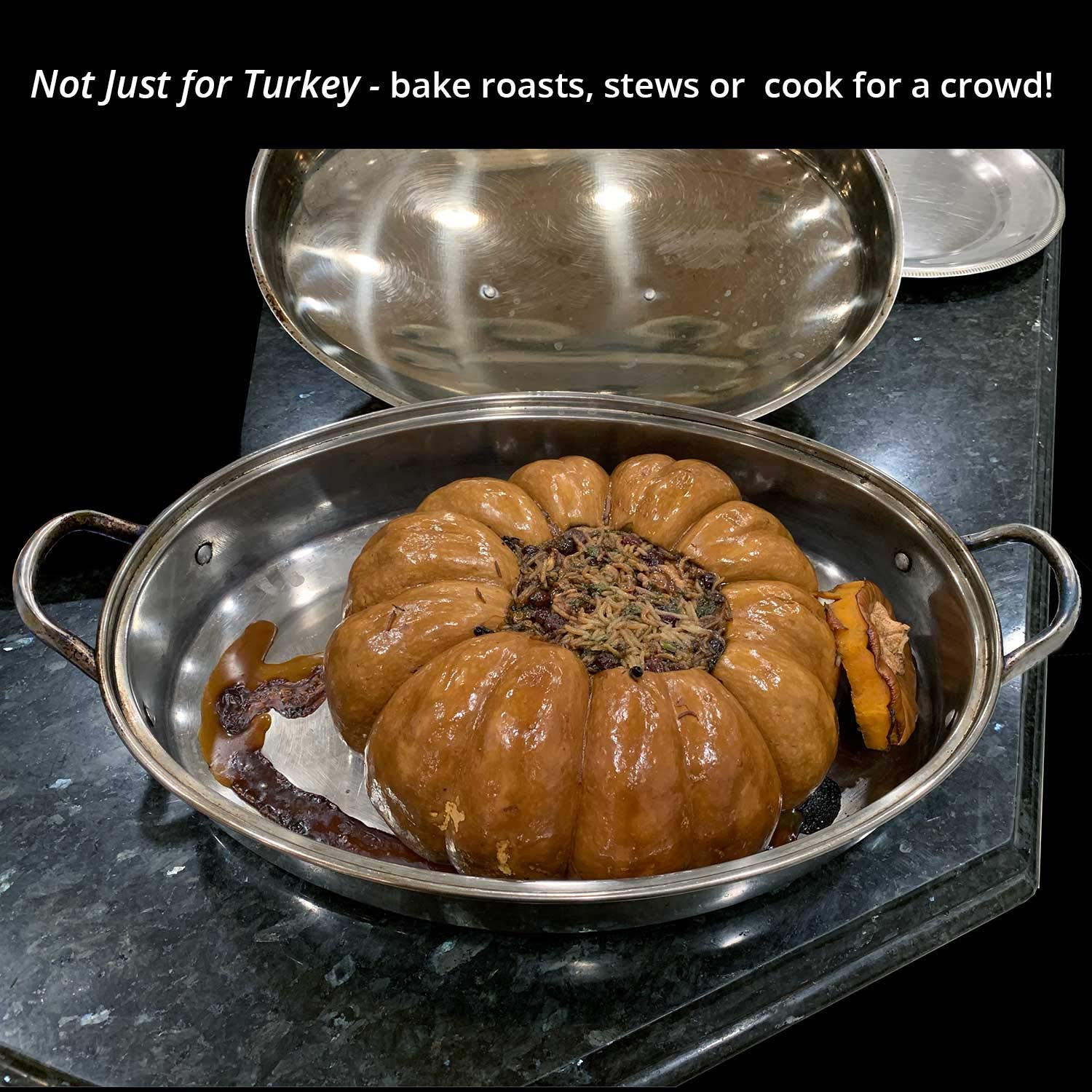 Stainless Steel Oval Lidded Roaster Pan Extra Large & Lightweight With Lid & Wire Rack | Multi-Purpose Oven Cookware High Dome | Meat Joints Chicken Vegetables 9.5 Quart Capacity