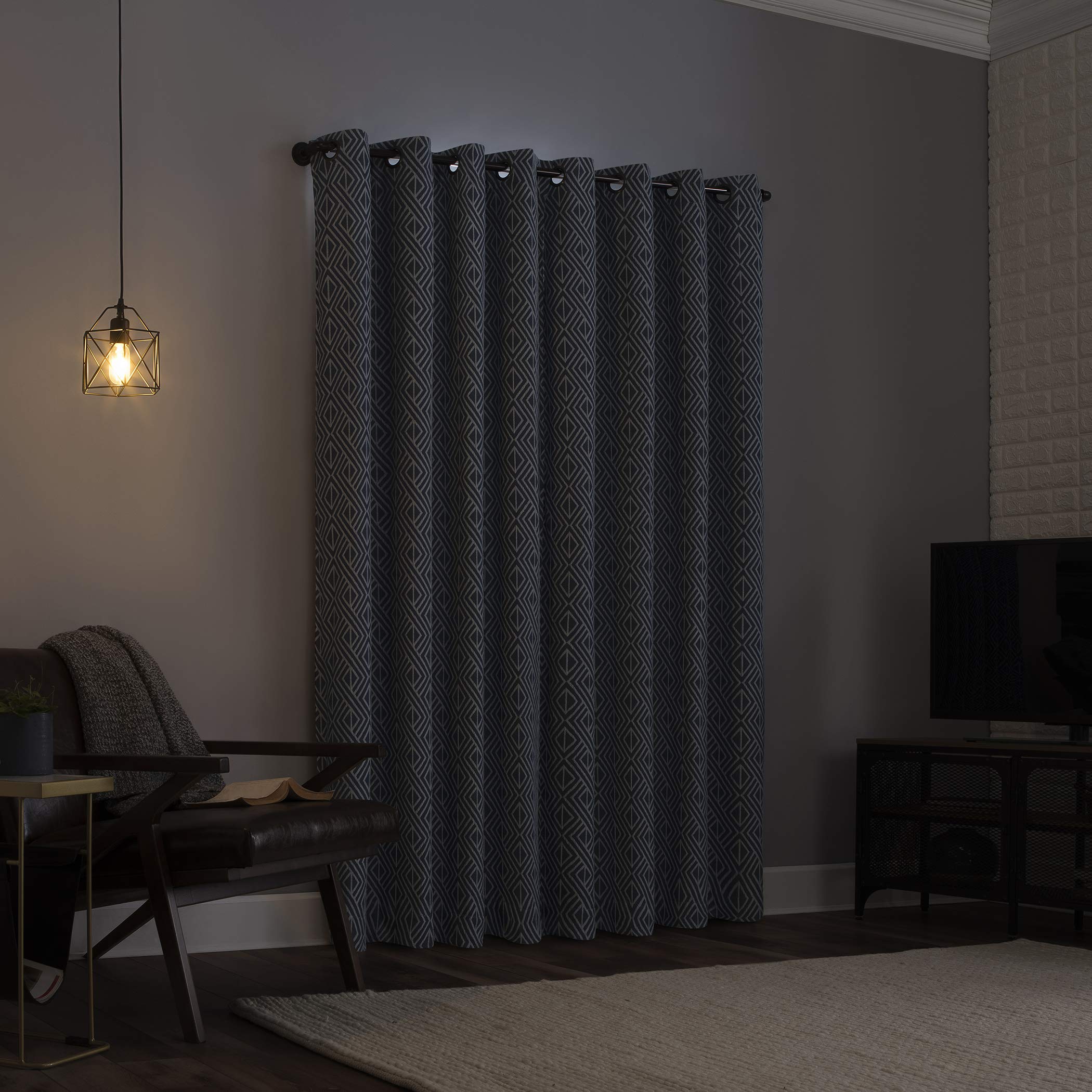 Scott Living Gresham Geometric Total Blackout Grommet Curtain Panel, 52" x 84", Blue
