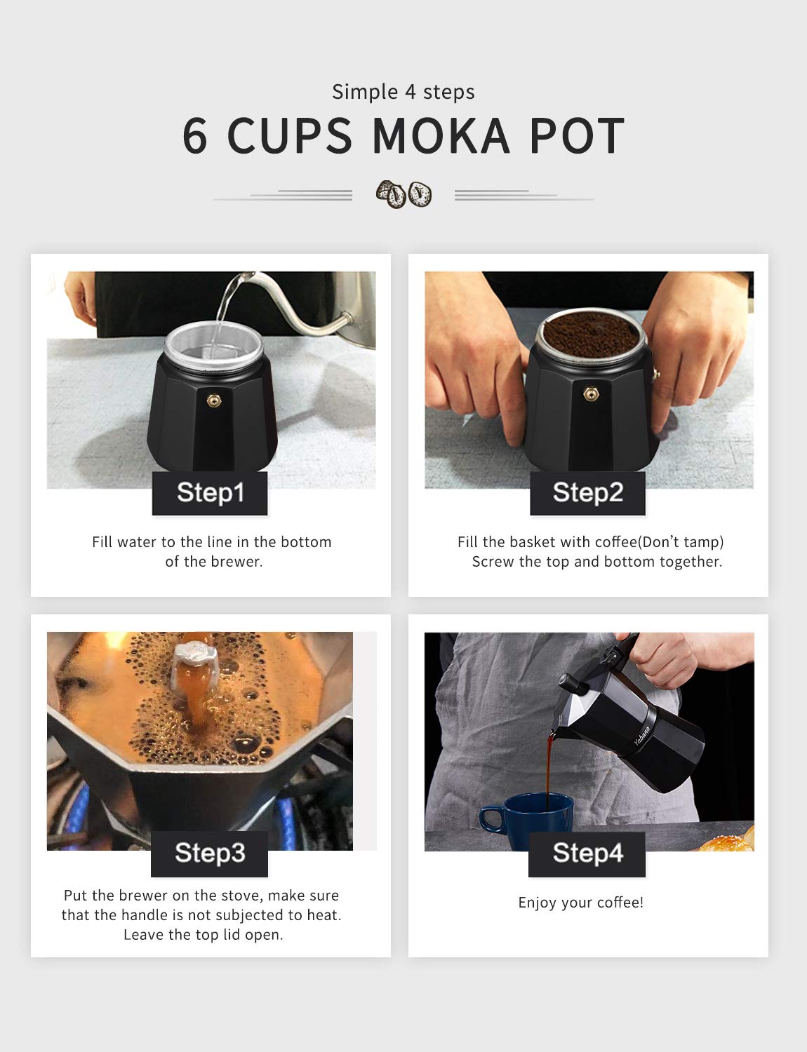 Yabano Stovetop Espresso Maker, 6 Cups Moka Coffee Pot Italian Espresso for Gas or Electric Ceramic Stovetop, Italian Coffee maker for Cappuccino or Latte