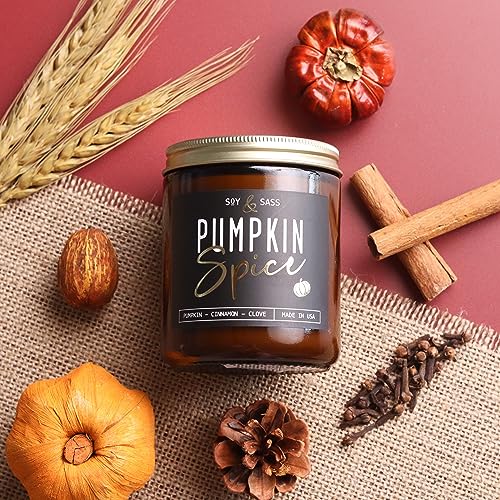 Pumpkin Spice Candle, Fall Candles - 'Pumpkin Spice' Soy Pumpkin Candle I Infused with Essential Oils I Fall Candle Decor, Fall Scented Candle I 9oz Reusable Jar I 50 Hour Burn I Made in USA