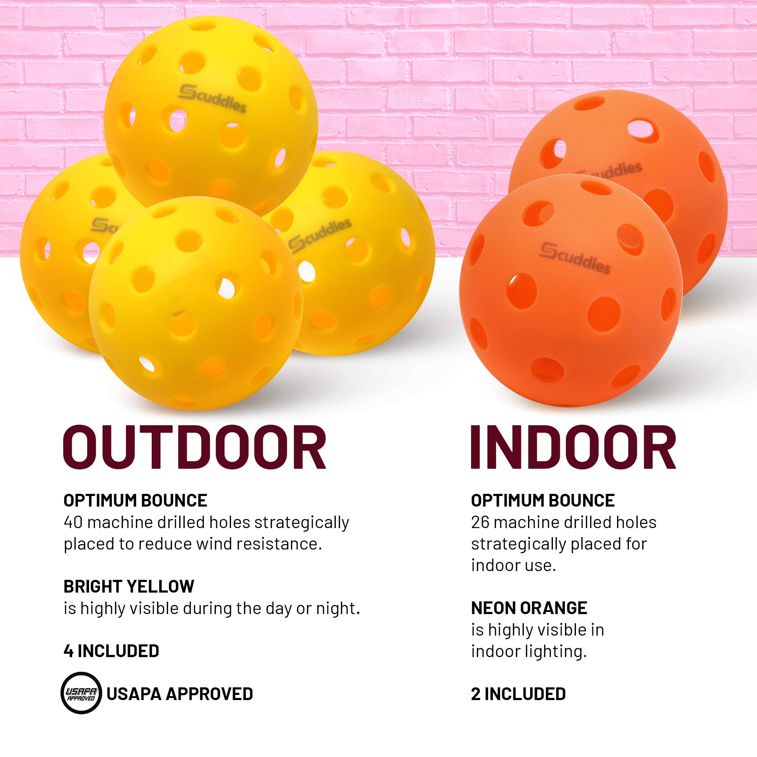 Scuddles Pickleball Paddles - Outdoor Games - Pickleball Set, Includes - 1 Instructional Book 2 Indoor and 4 Outdoor Pickleballs 2 Paddle Covers and 2 Rackets