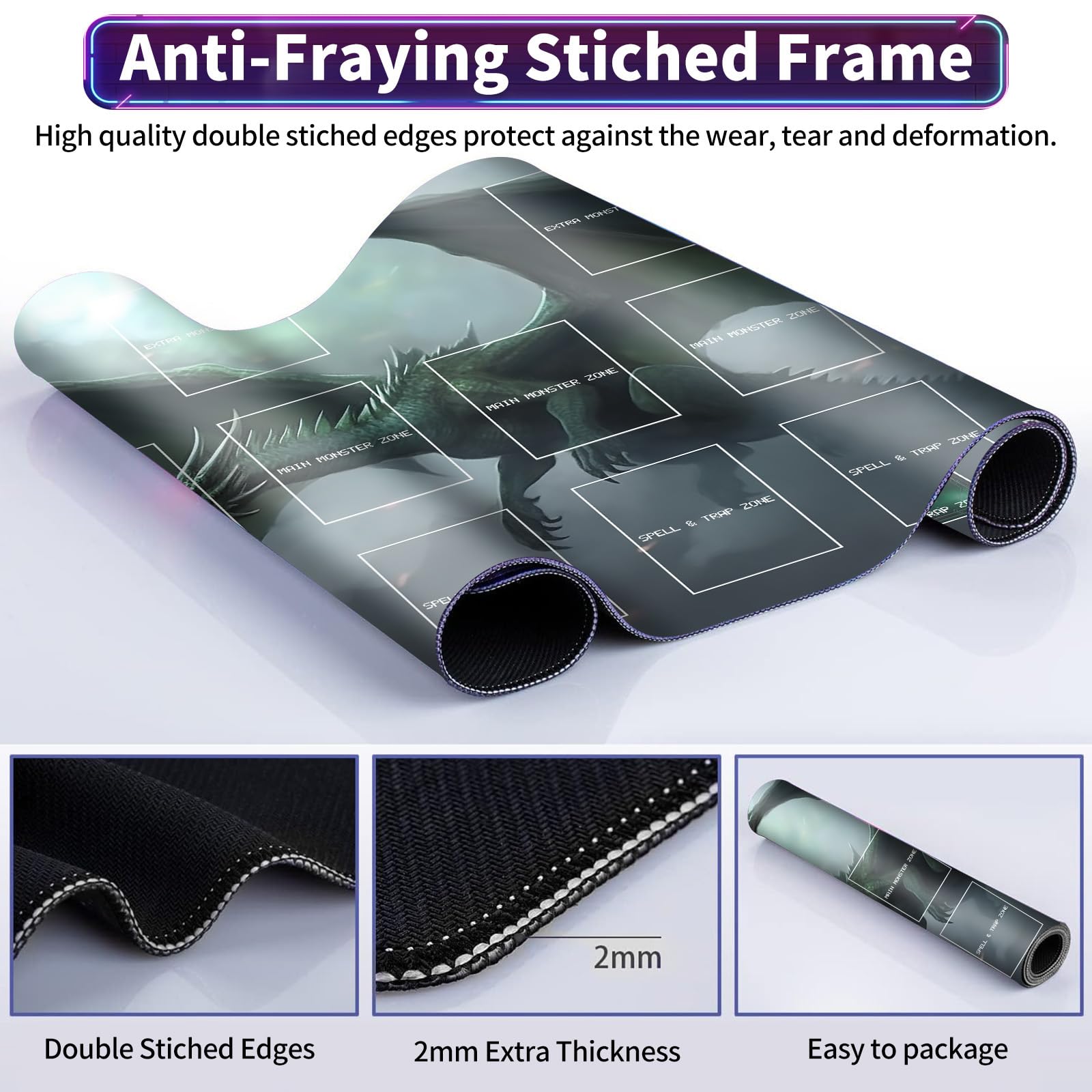Playmat for OCG, Game Play Mat for TCG CCG 24 x 14 inch with Non-Slip Rubber Base and Stitched for Board Games and Table Magic, Green Dragon