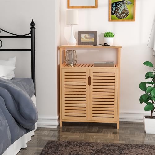 Purbambo Bamboo Bathroom Storage Cabinet with 2 Doors, Bathroom Floor Freestanding Cabinets Organizer for Living Room, Kitchen, Entryway