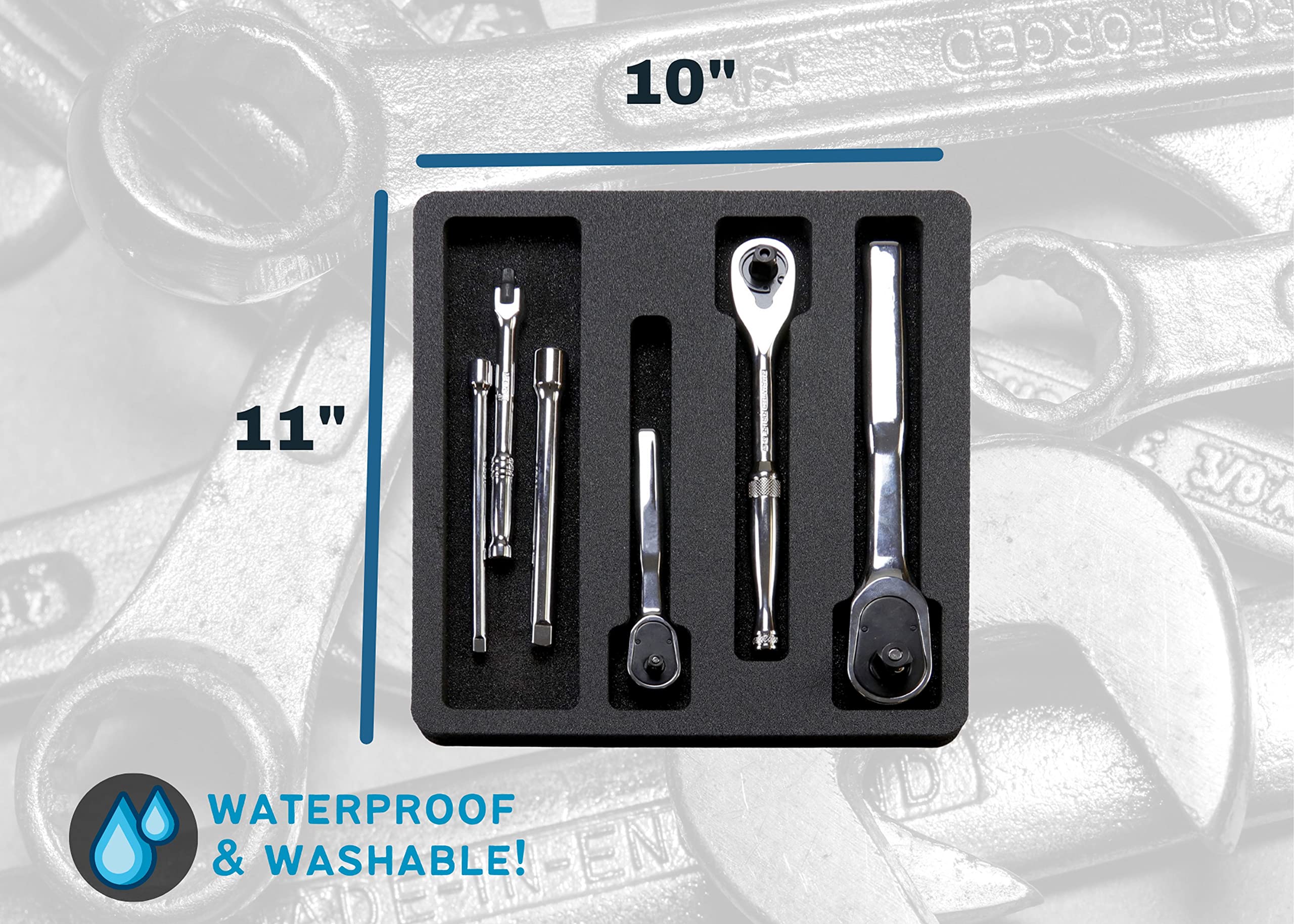Polar Whale Tool Drawer Organizer Ratchet Socket Wrench Holder Insert Black Durable Foam Tray Holds 3 Ratchets or Extensions Up to 10 Inches Long Fits Craftsman Husky Kobalt Milwaukee Many More