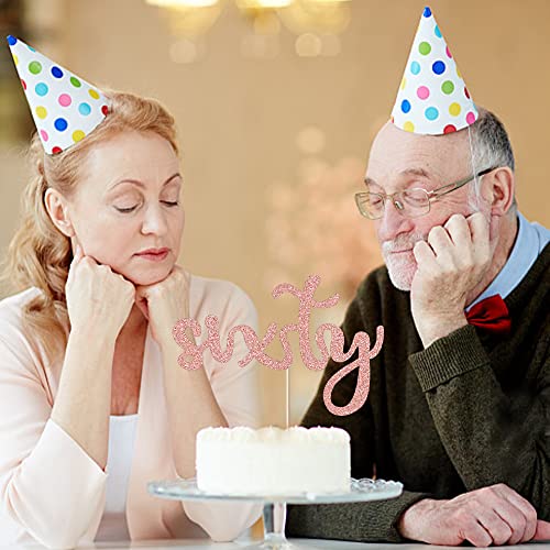 Rose Gold flash sixty Cake Topper,60th Birthday Cake Topper Decoration,60th anniversary party decorations