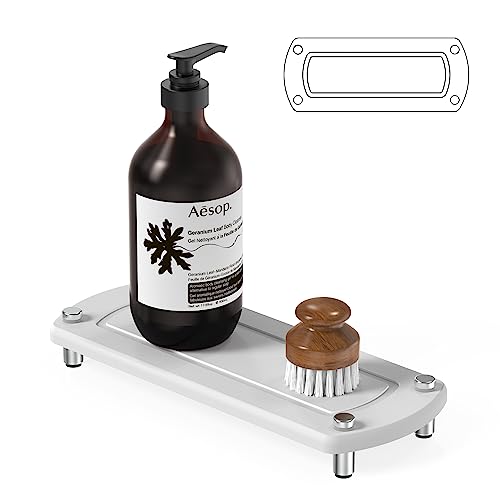 Sink Caddy Instant Dry Sink Organizer for Kitchen Bathroom Countertop, Sponge Holder for Kitchen Sink, Diatomaceous Earth Fast Drying Stone Sink Tray, White
