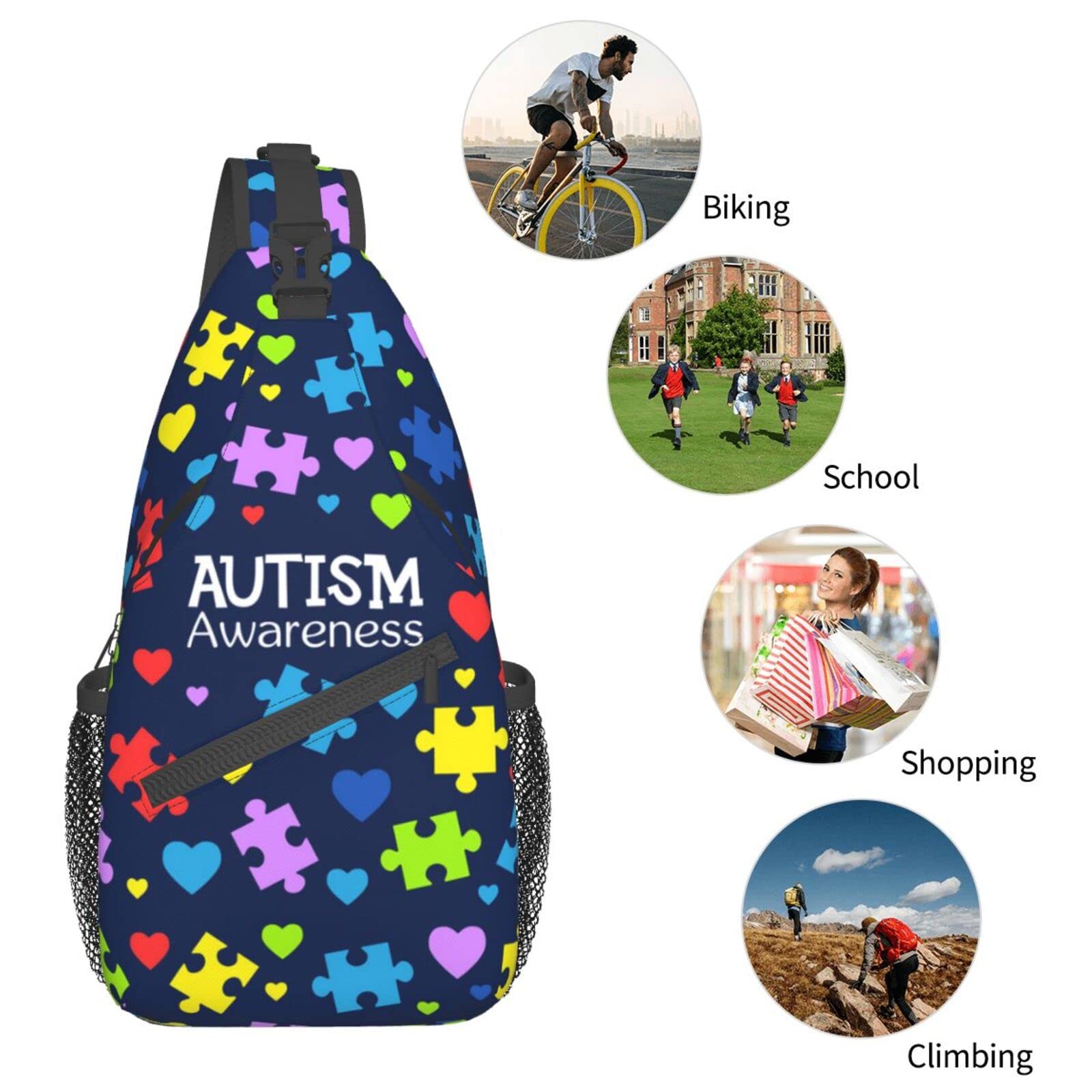 ROSIHODE Cute Autism Awareness Sling Backpack, Multipurpose Crossbody Chest Bag Shoulder Bag Travel Hiking Daypack for Men Women