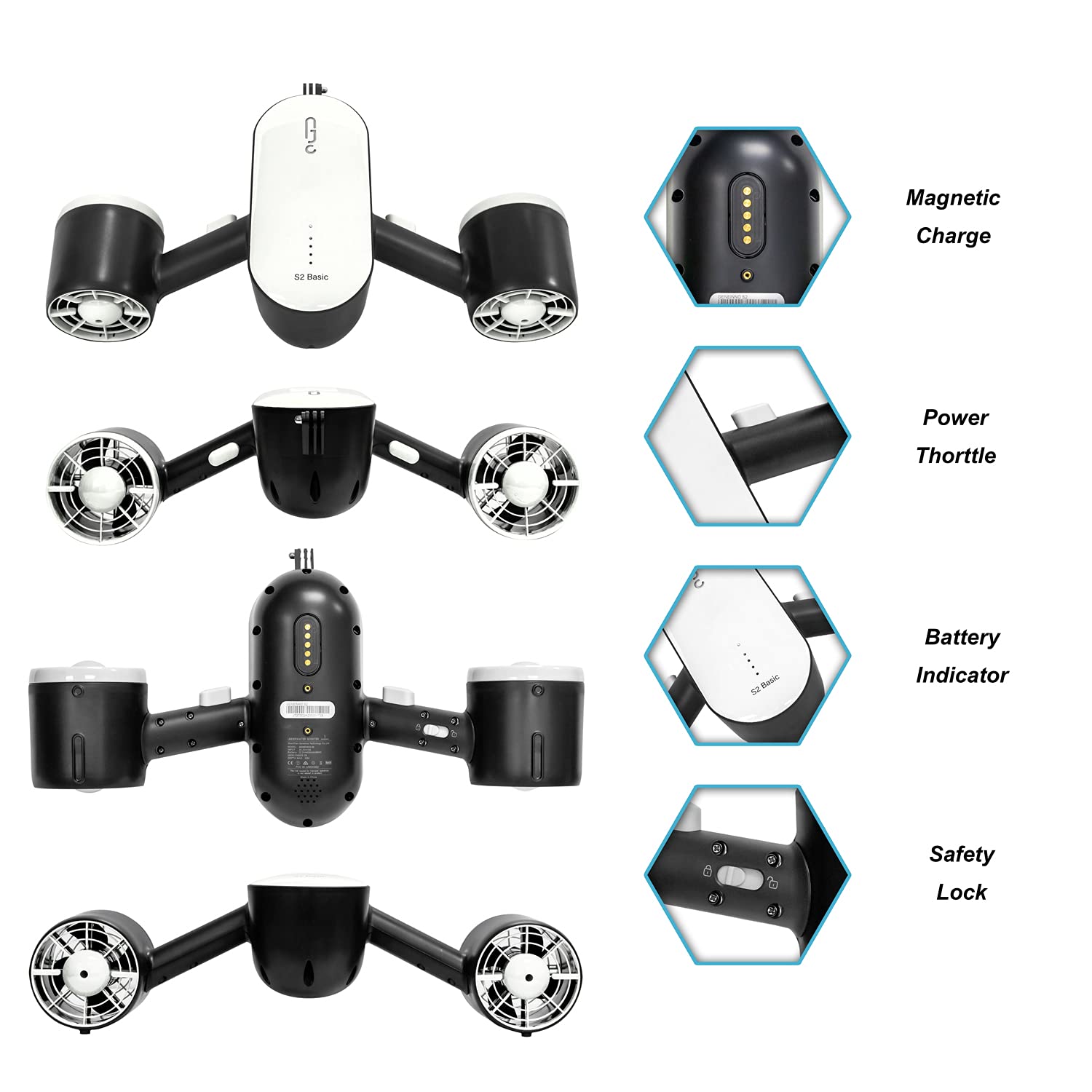Seascooter Electric Underwater Scooter Snorkeling Diving Water Sports Equipment Adventures (White)