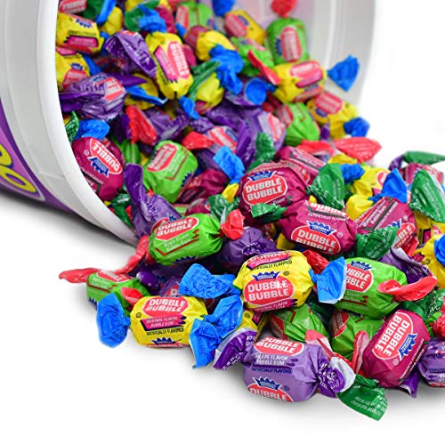 Tootsie Roll Dubble Bubble Gum - 300 Count Resealable Tub of Individually Wrapped Fruit and Bubble Gum - Original, Watermelon, Apple and Grape Flavors - Peanut and Gluten Free, 47.6 Ounce