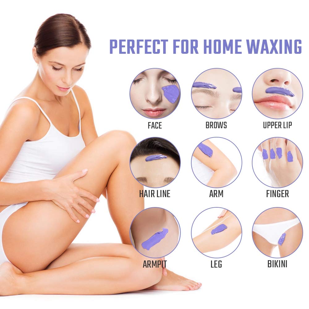 Potulas Home Waxing Kit for Hair Removal, Women Wax Warmer with 4 Hard Wax Beans (14.1 oz) 20 Wax Applicator Sticks for Body, Eyebrows, Face, Bikini