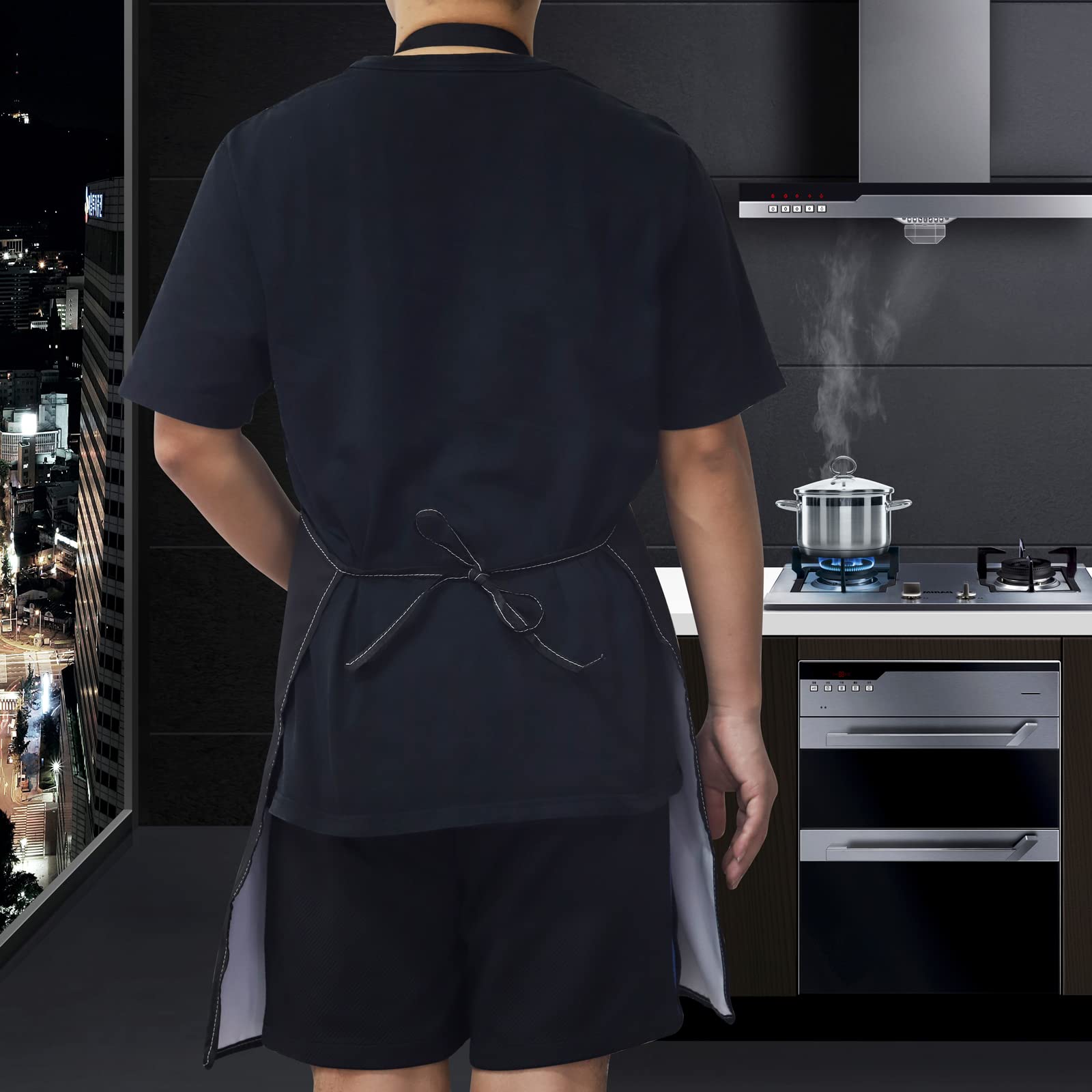 WZMPA Chef Kitchen Apron With Pockets Kitchen Food Fans Gift Chef Adjustable Apron For Baking Cooking Grilling (Town Apron)